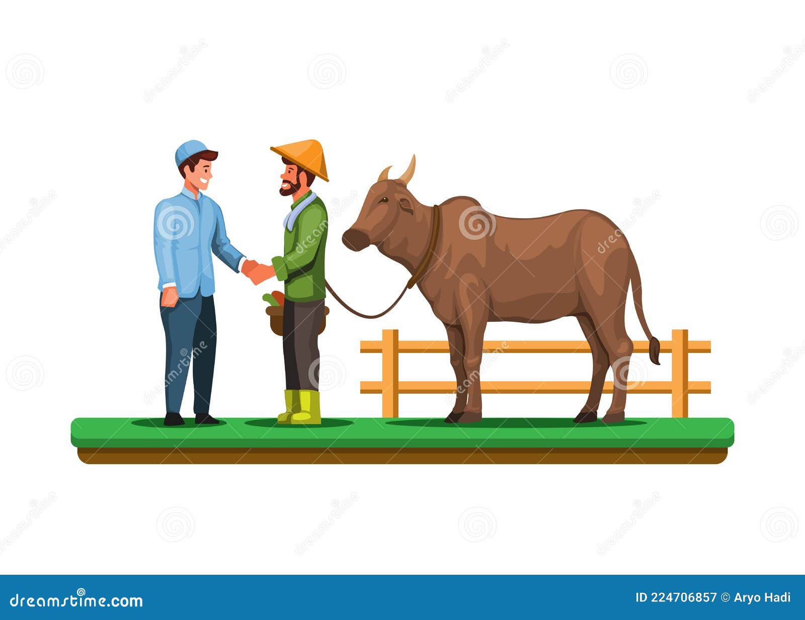 Muslim Man with Farmer Trade Cow for Qurban or Ritual Animal Sacrifice ...