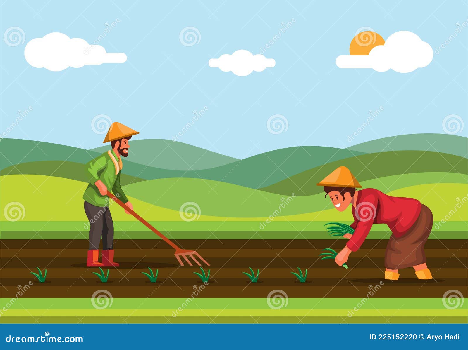 Farmer Plant Rice in Rice Field Agriculture Industry in Asia Scene ...