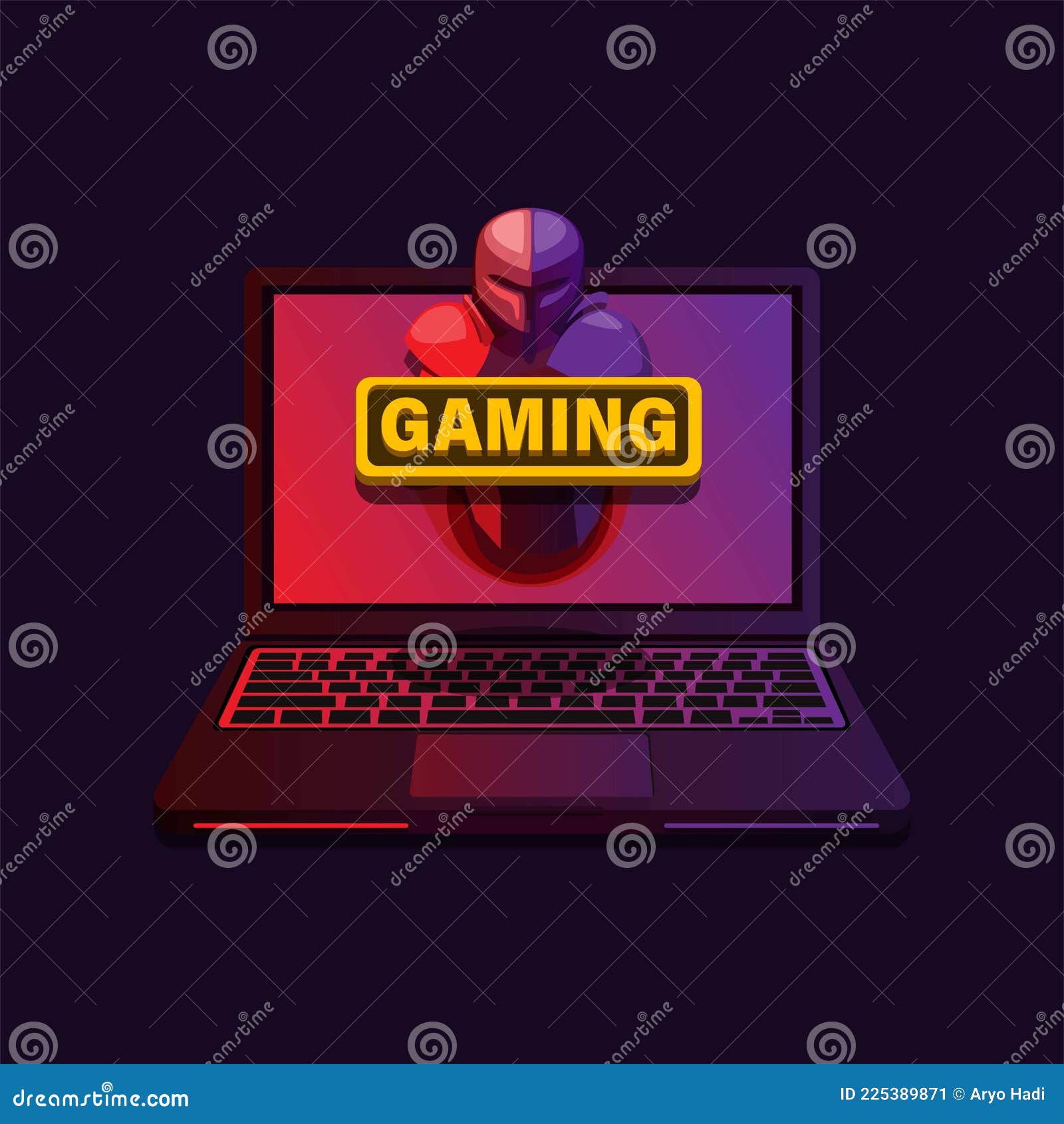 Gaming Laptop Red Purple Gradient Keyboard and Screen with Knight ...