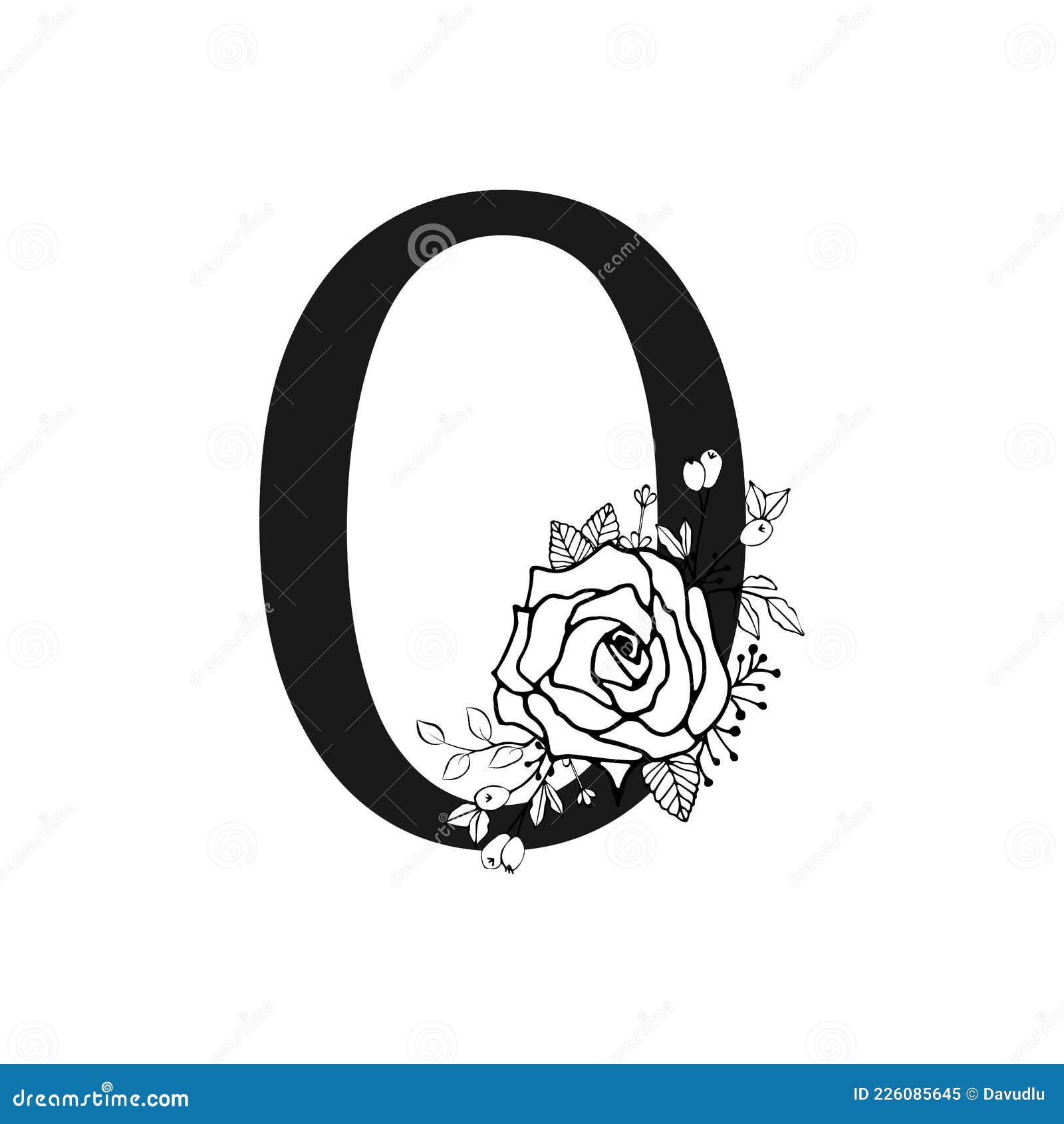 Hand Drawn Floral Number Zero Monogram and Logo Design in Doodle Style ...