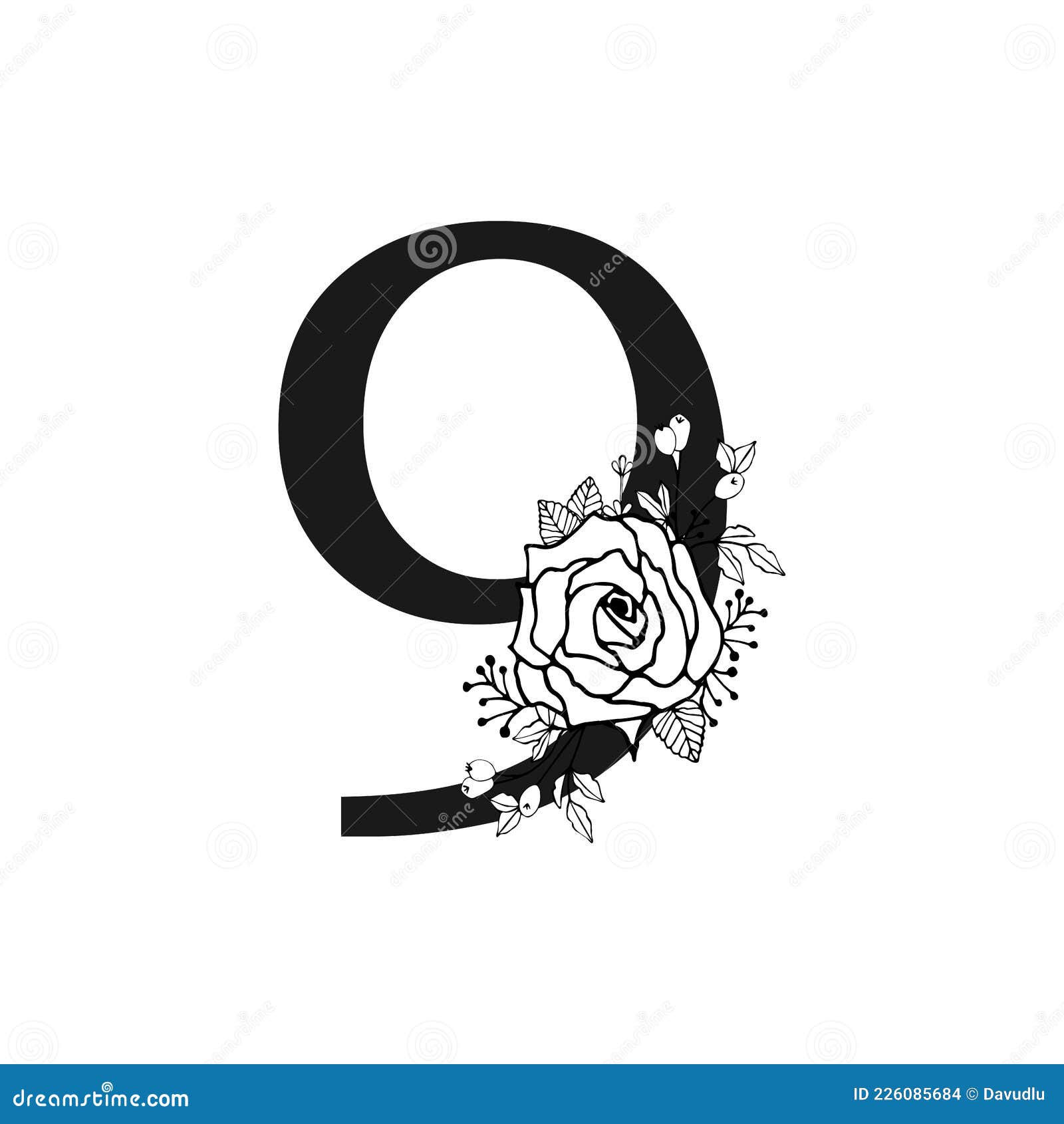 Hand Drawn Floral Number Nine Monogram and Logo Design in Doodle Style ...