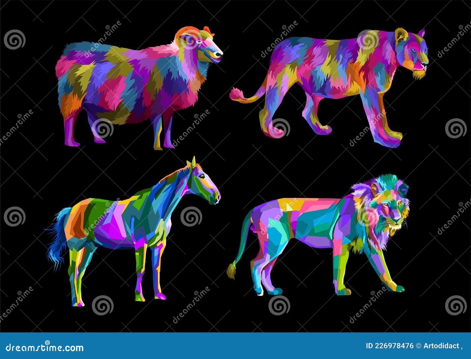 New Collection Colorful Animal Pp Art Portrait Style Isolated ...