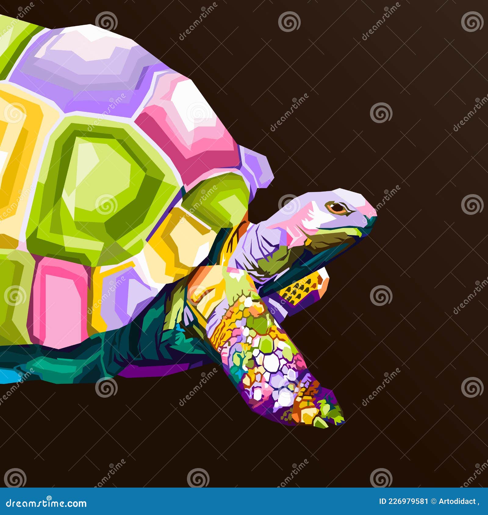 Close Up Colorful Turtle Pop Art Portrait Isolated Decoration Stock ...
