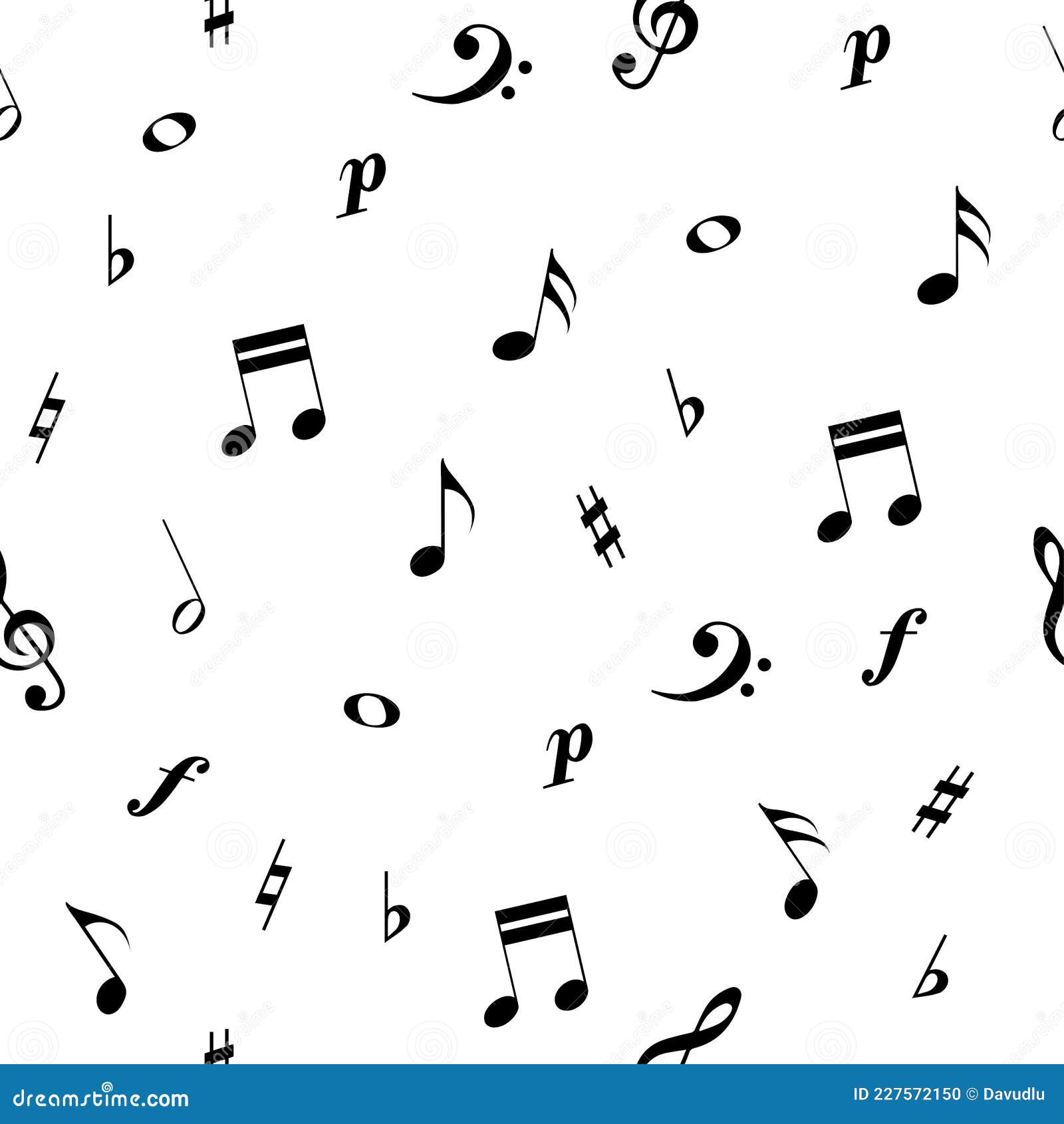Transparent Background with Black Notes and Treble, Bass Clef. Seamless ...