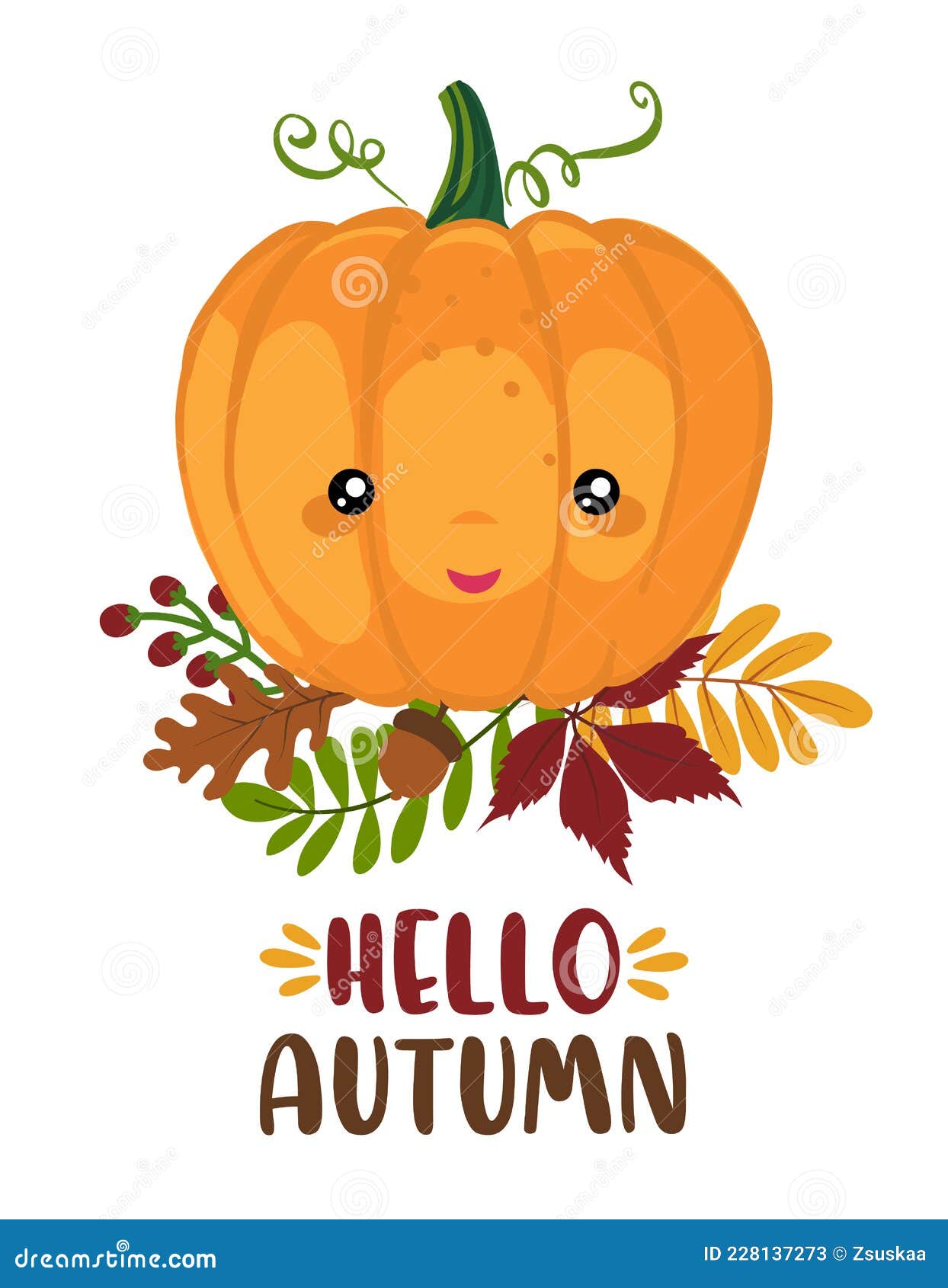 Hello Autumn - Hand Drawn Vector Illustration. Autumn Color Greeting ...