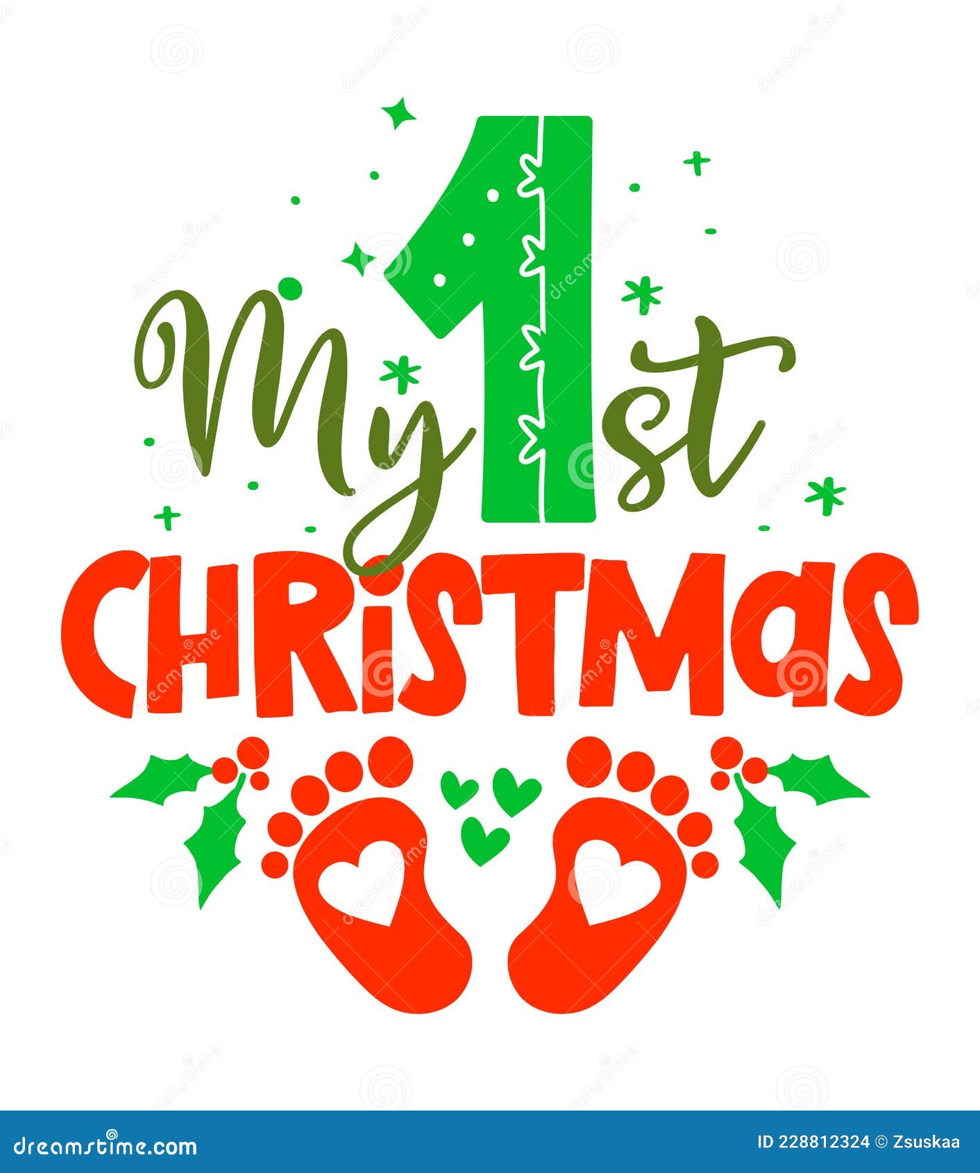 My First Christmas, My 1st Xmas - Greeting Card. Modern Brush ...