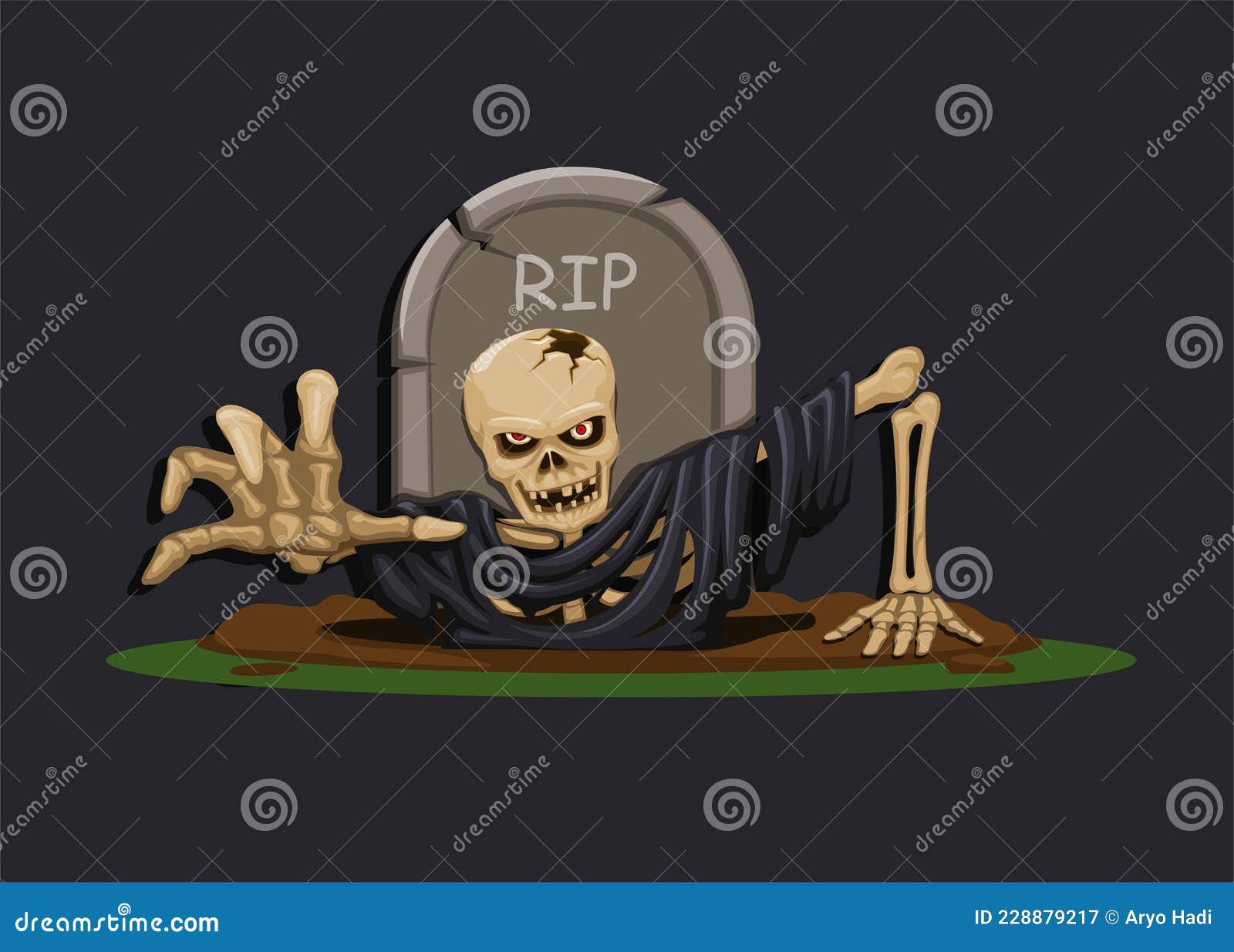 Dead Man Skeleton Raising from a Grave. Nightmare Horror Scene ...