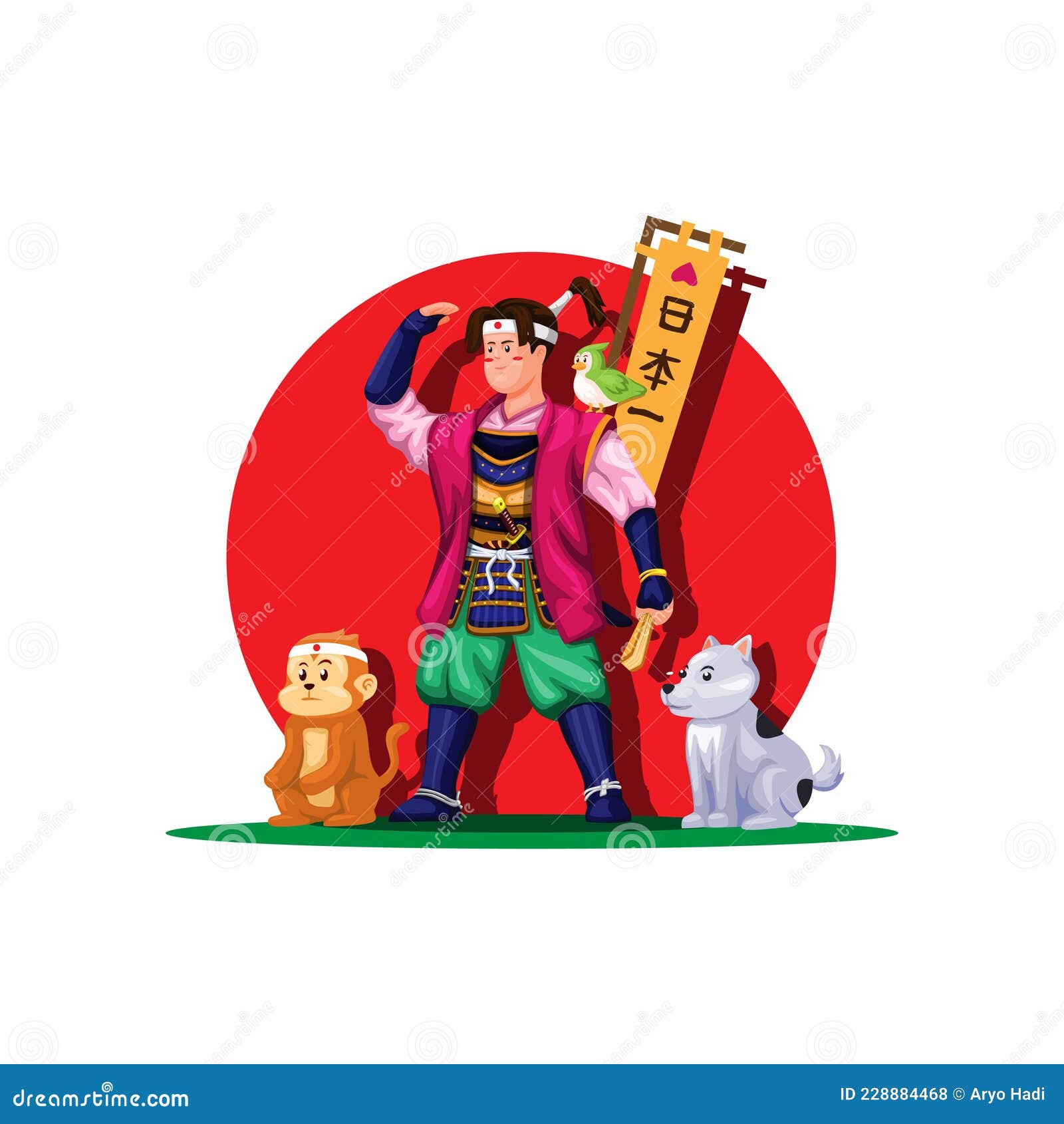 Momotaro Standing with Animal. Momotaro is Japanese Heroes Folklore ...