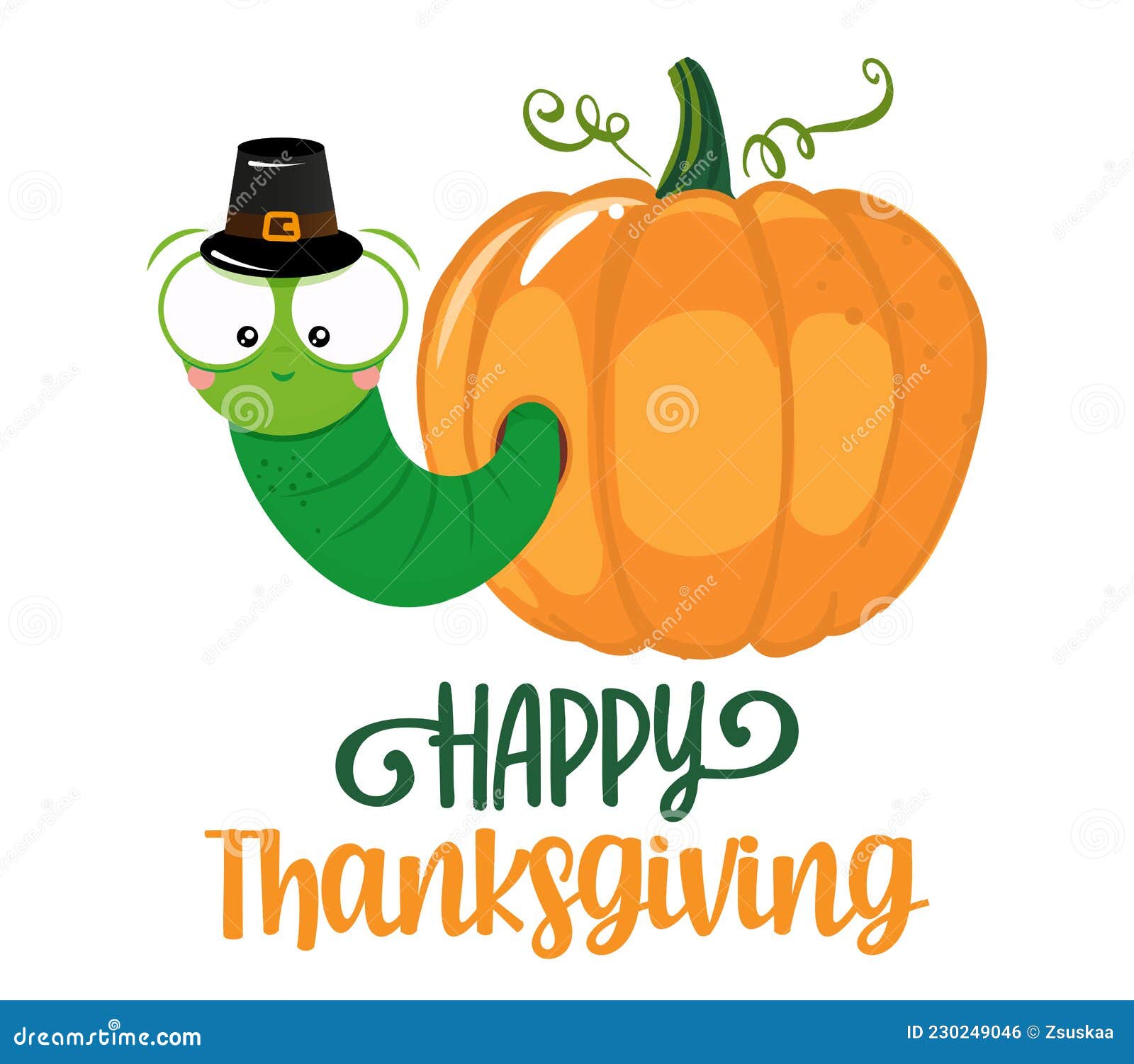 Happy Thanksgiving, Cute Worm in Pumpkin - Funny Maggot with ...