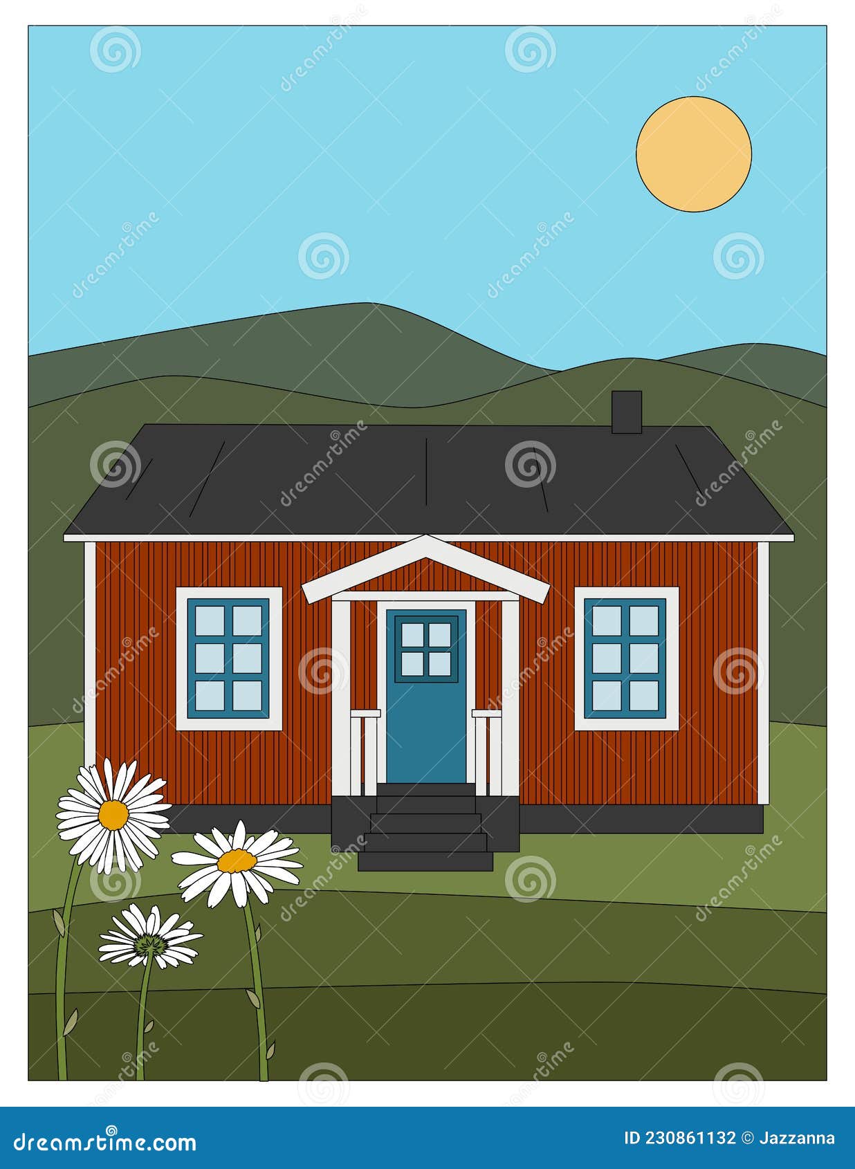 Traditional Swedish Red Cottage Stock Vector - Illustration of rural ...