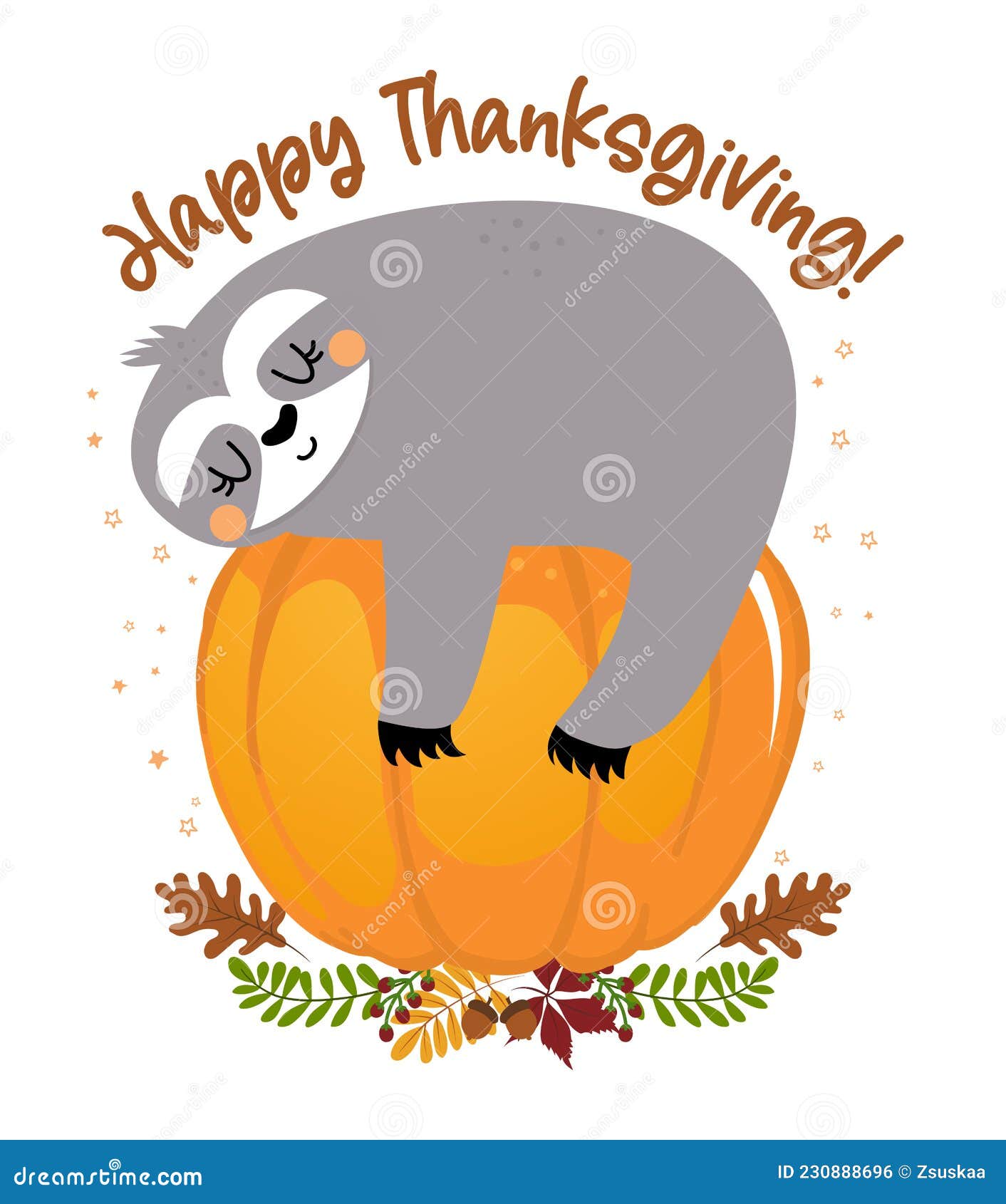 Happy Thanksgiving - Funny Sloth Hanging on Pumpkin Lantern. Stock ...