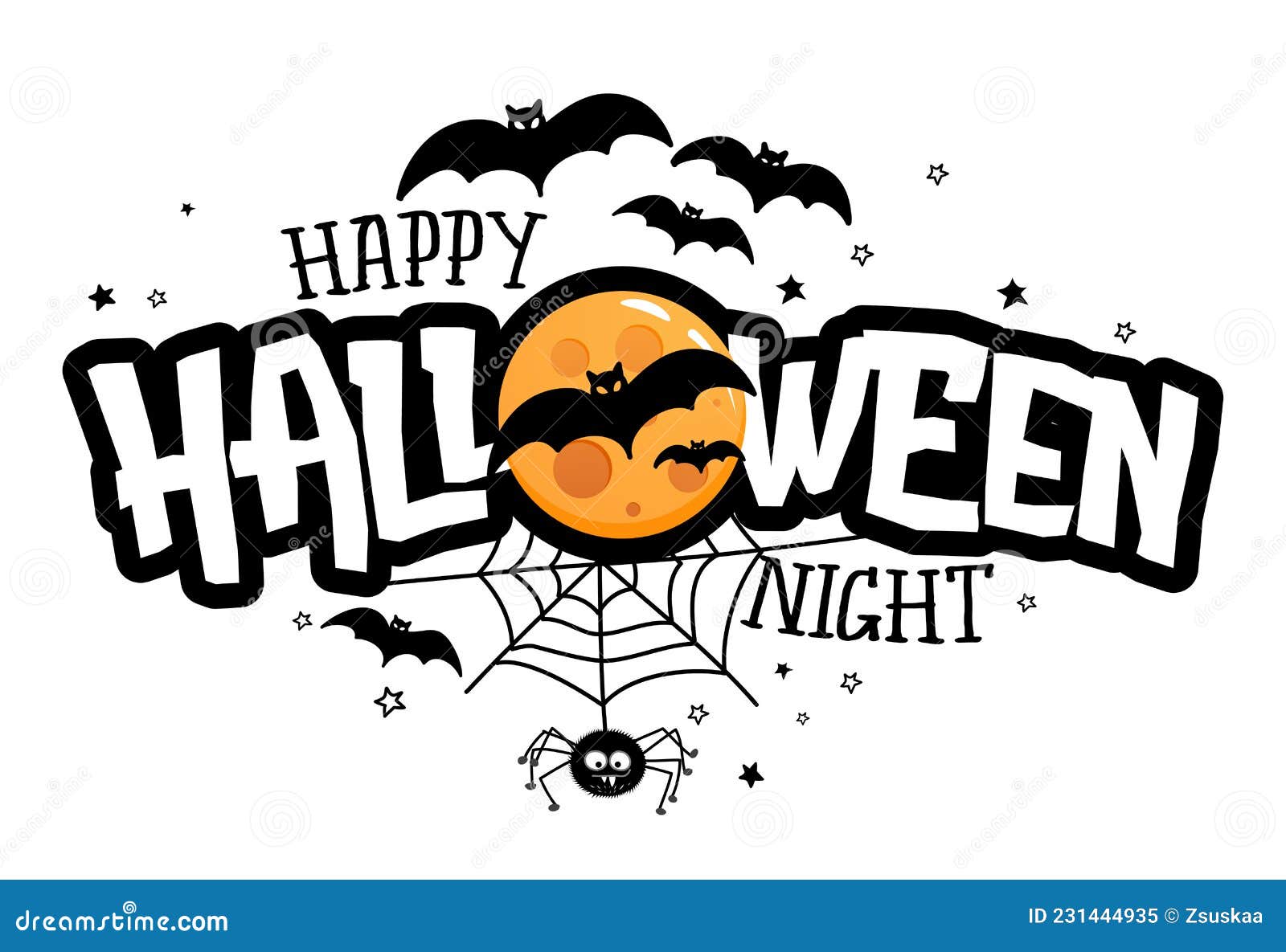 Happy Halloween Night - Halloween Quote on White Background with a Cute ...