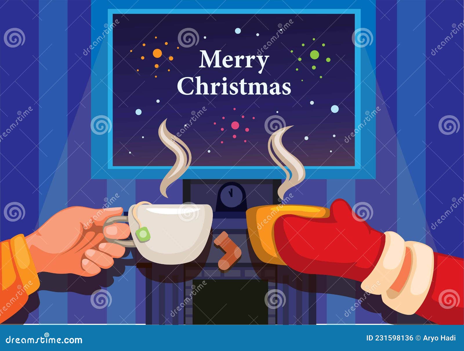 Merry Christmas Greeting Celebration with Hand Holding Coffe and Tea ...