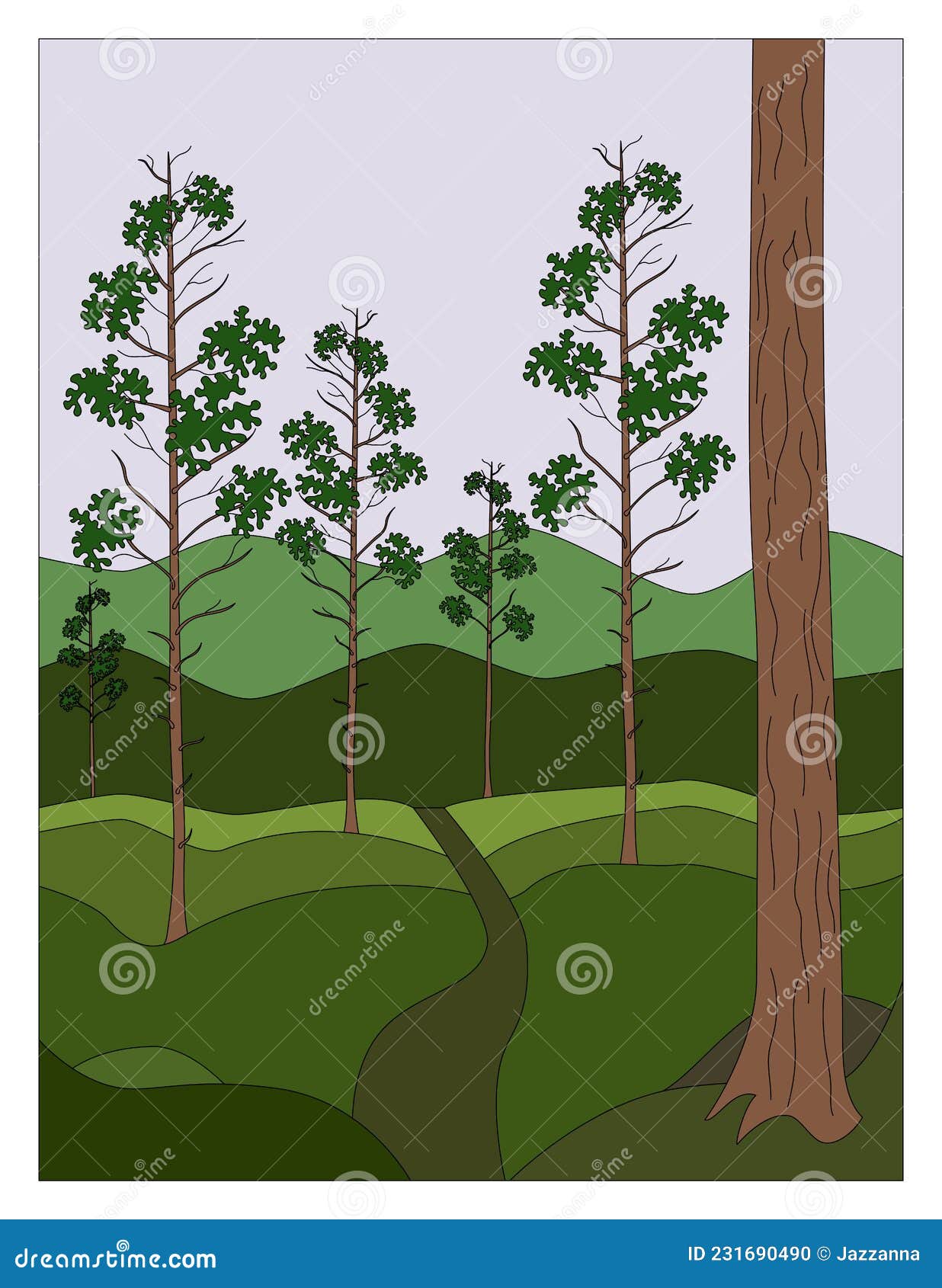 Pine Forest Landscape Illustration Stock Vector - Illustration of ...
