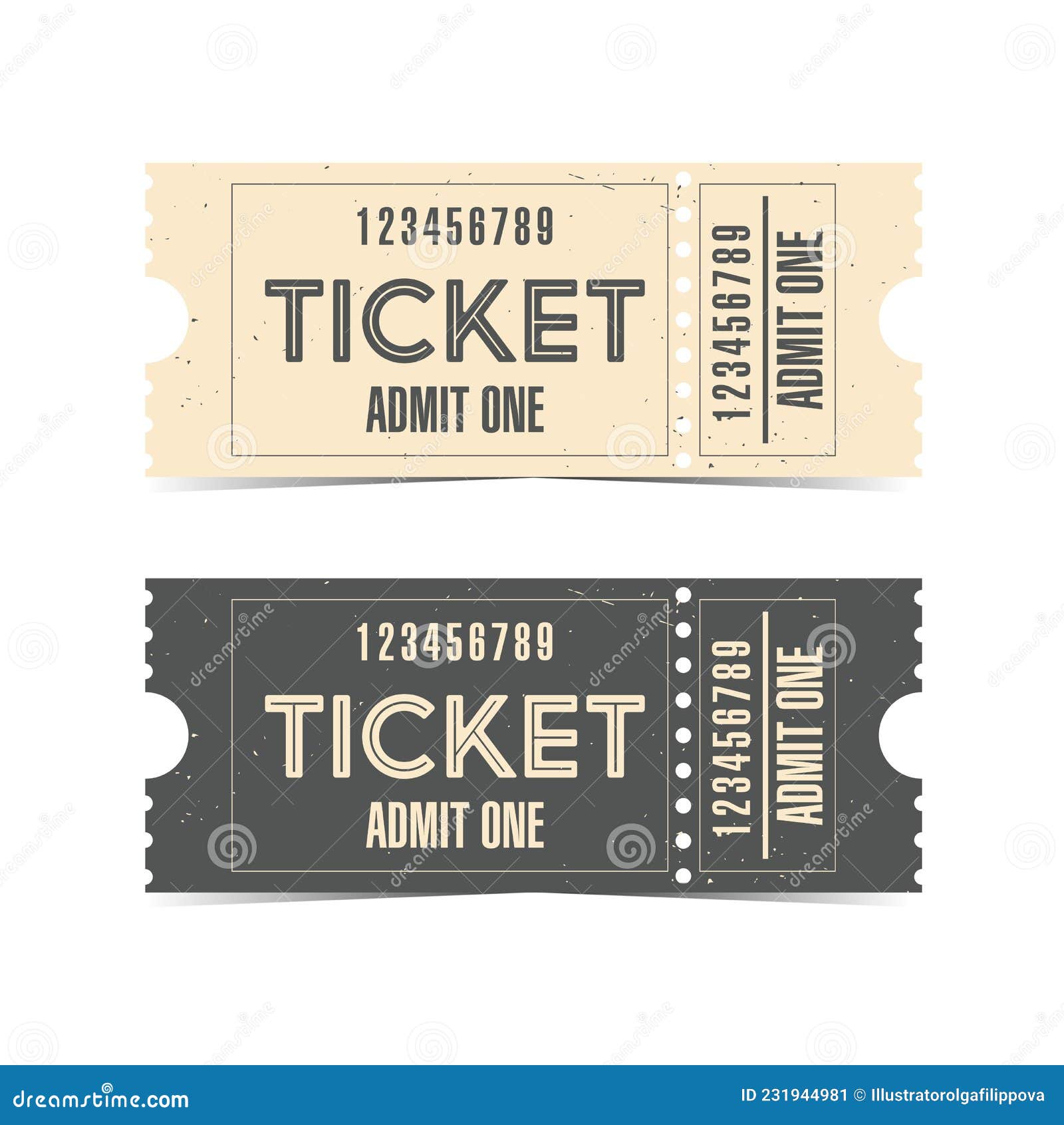 Tear-off Cinema or Theatre Ticket Vector Template Illustration. Concert ...
