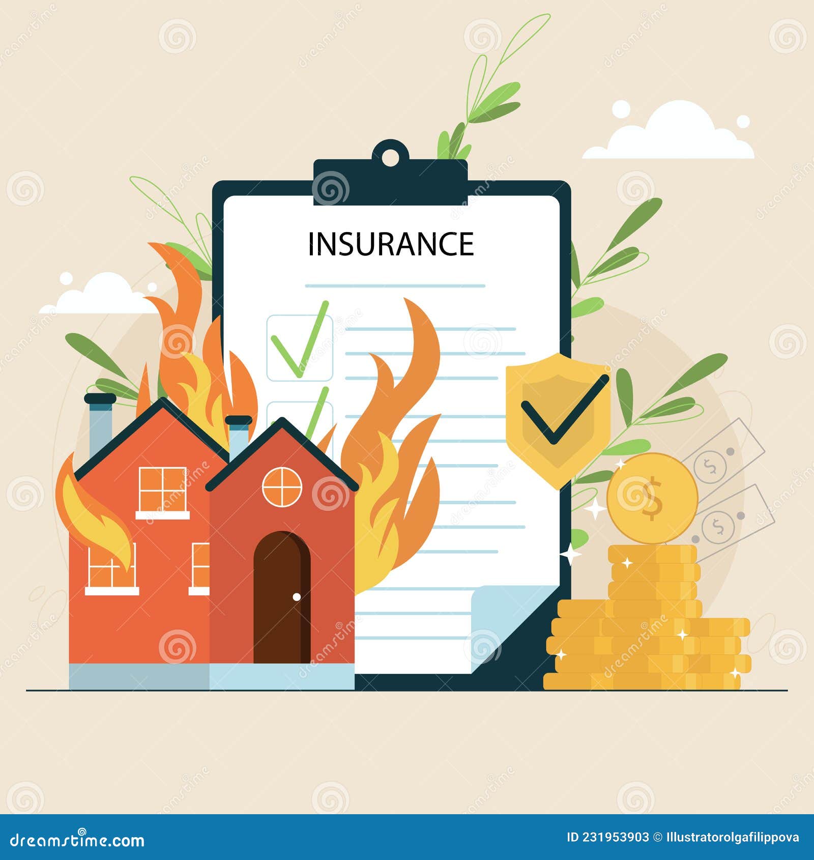 Home Insurance Against Fire. Real Estate Property Protection Stock ...
