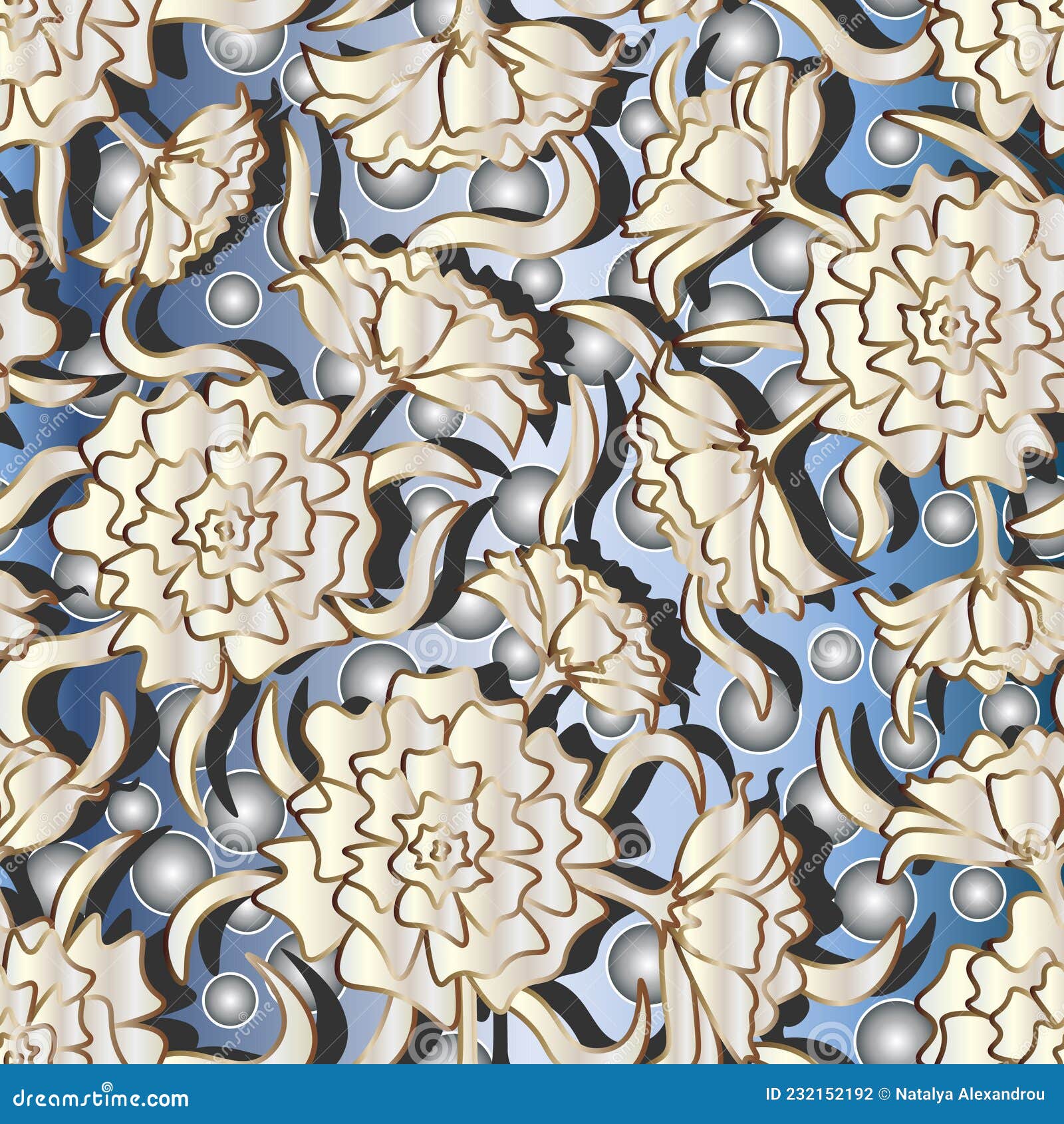 Blooming Carnations on a Blue Background. Stock Vector - Illustration ...