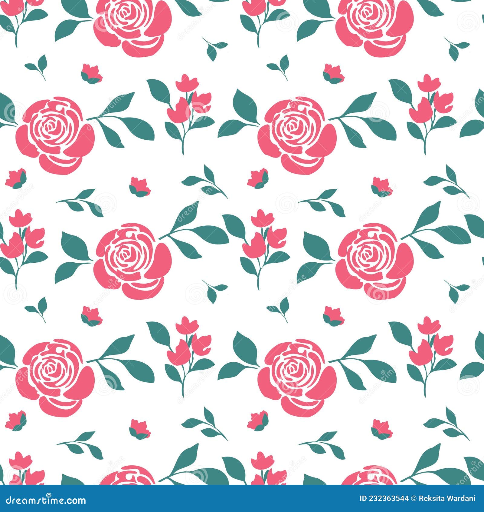 Seamless Pattern with Flat Rose Stock Vector - Illustration of romantic ...