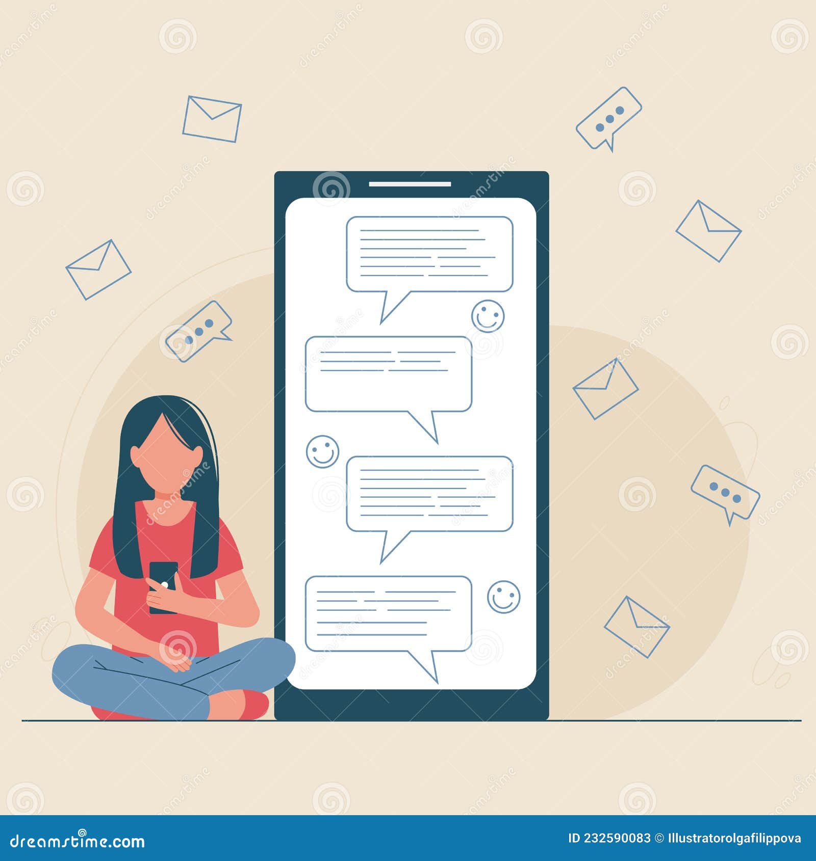 Girl Chatting Via Messenger on Smartphone. Young Woman is Typing Sms ...