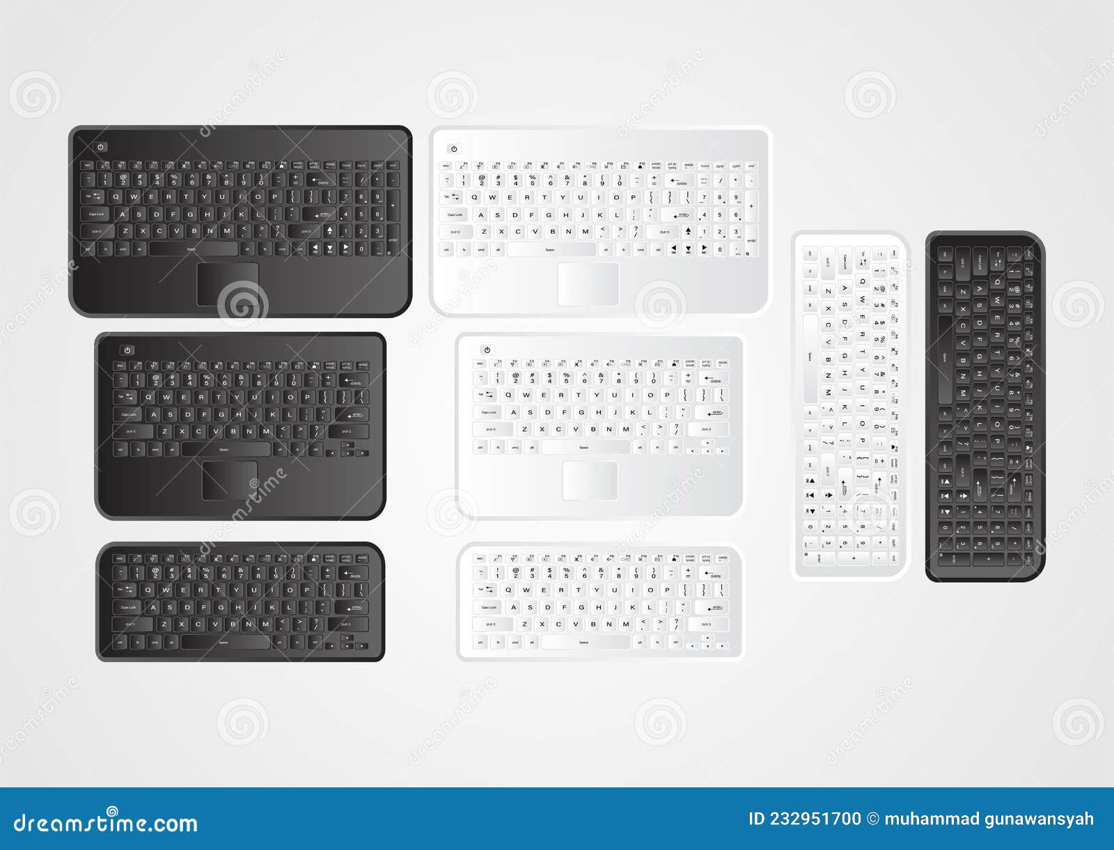 Pc and Laptop Keyboard Vector Illustration Set in White and Black Stock ...