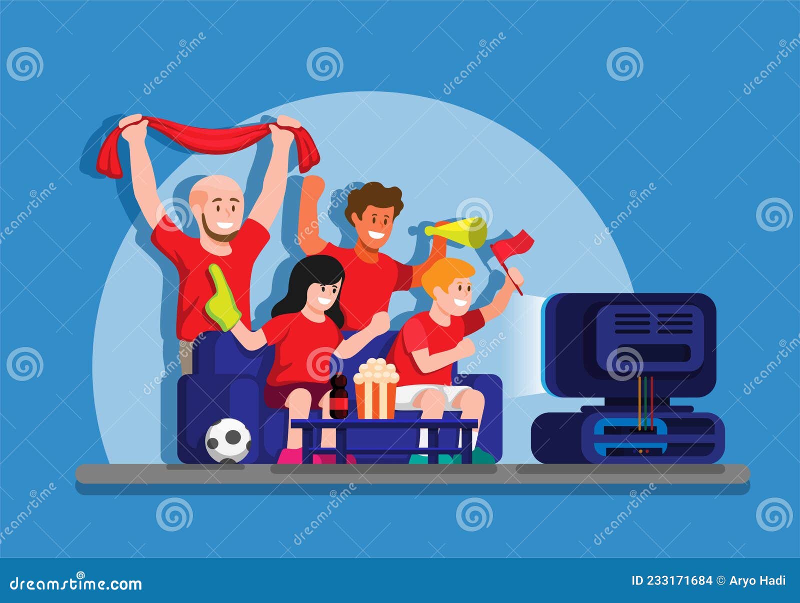 Football Fans Watching Game on Tv with Friend. Cartoon Illustration ...