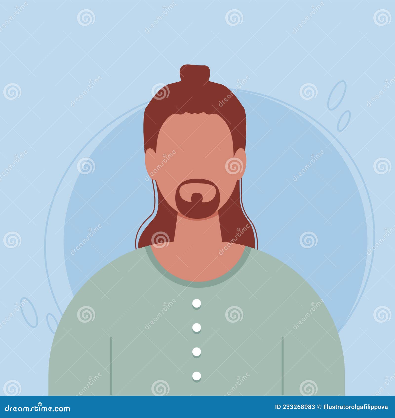 Portrait of a Man with Long Brown Hair, Ponytail, Moustache and Beard ...