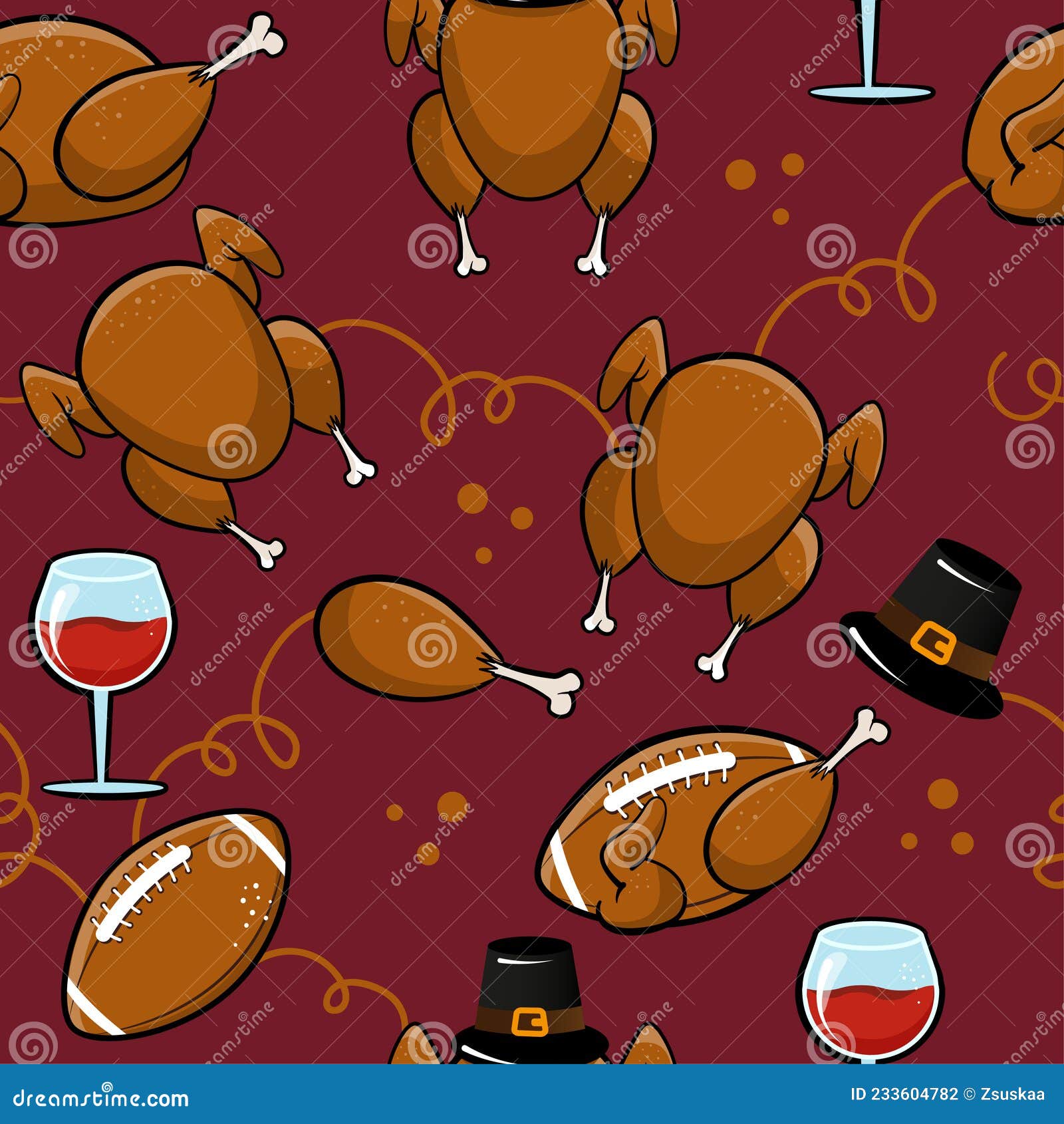 Funny Thanksgiving Dinner Pattern - Hand Drawn Cartoon Roasted Turkey ...