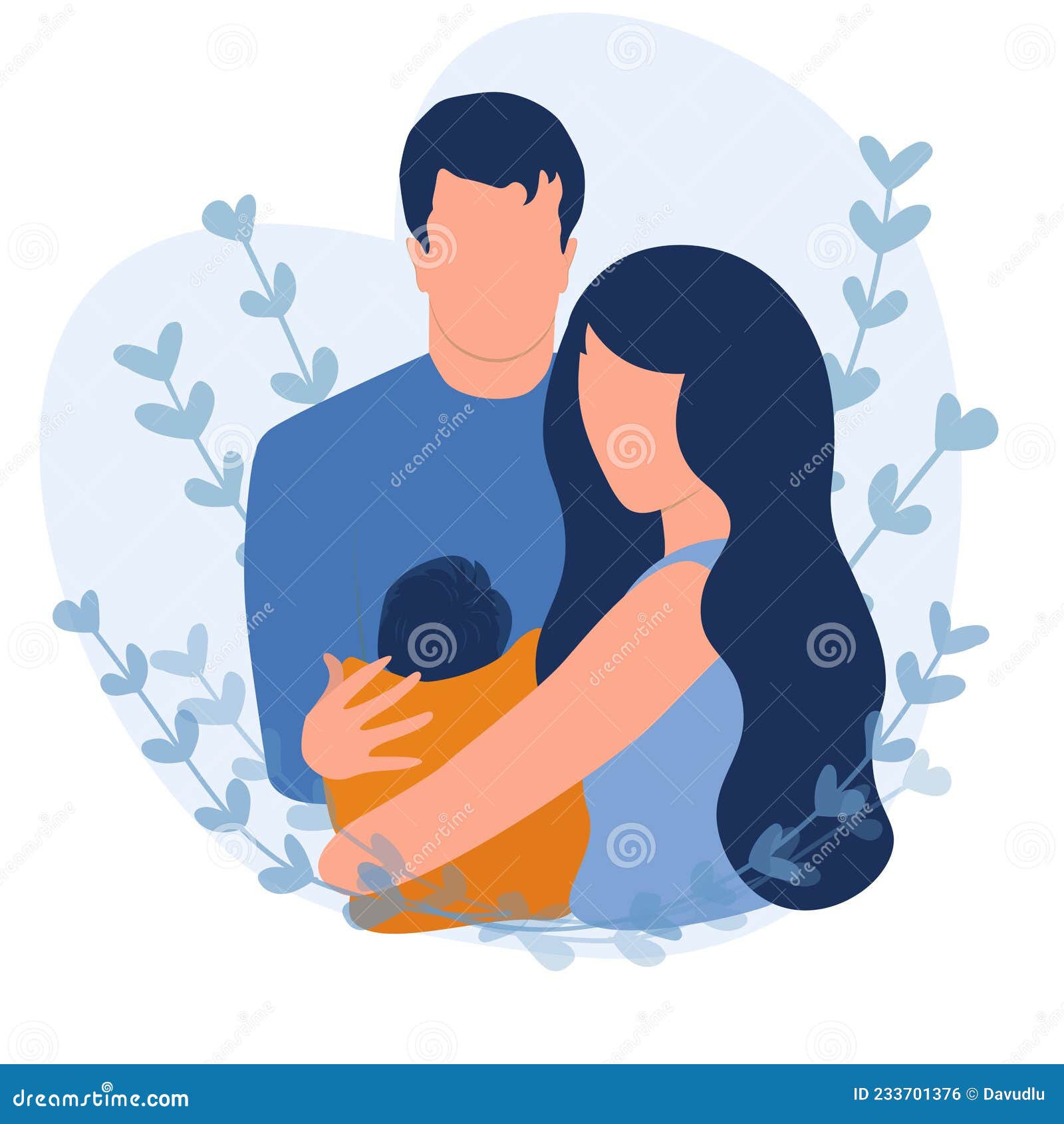 Happy New Parents Holding Baby. Young Mom and Dad, New Born Child Flat ...
