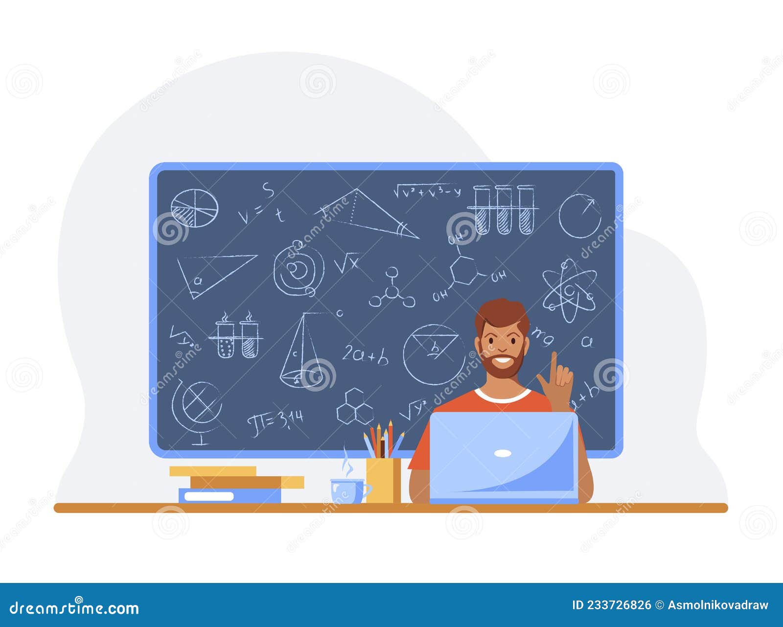 Online Courses. Online Education Concept. the Teacher Sits at the Table ...