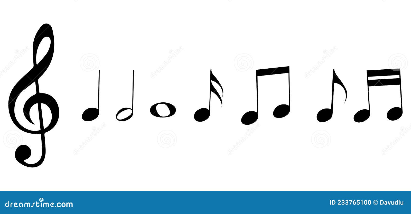Black Musical Notes Icons Set Isolated on White Background. Music Notes ...
