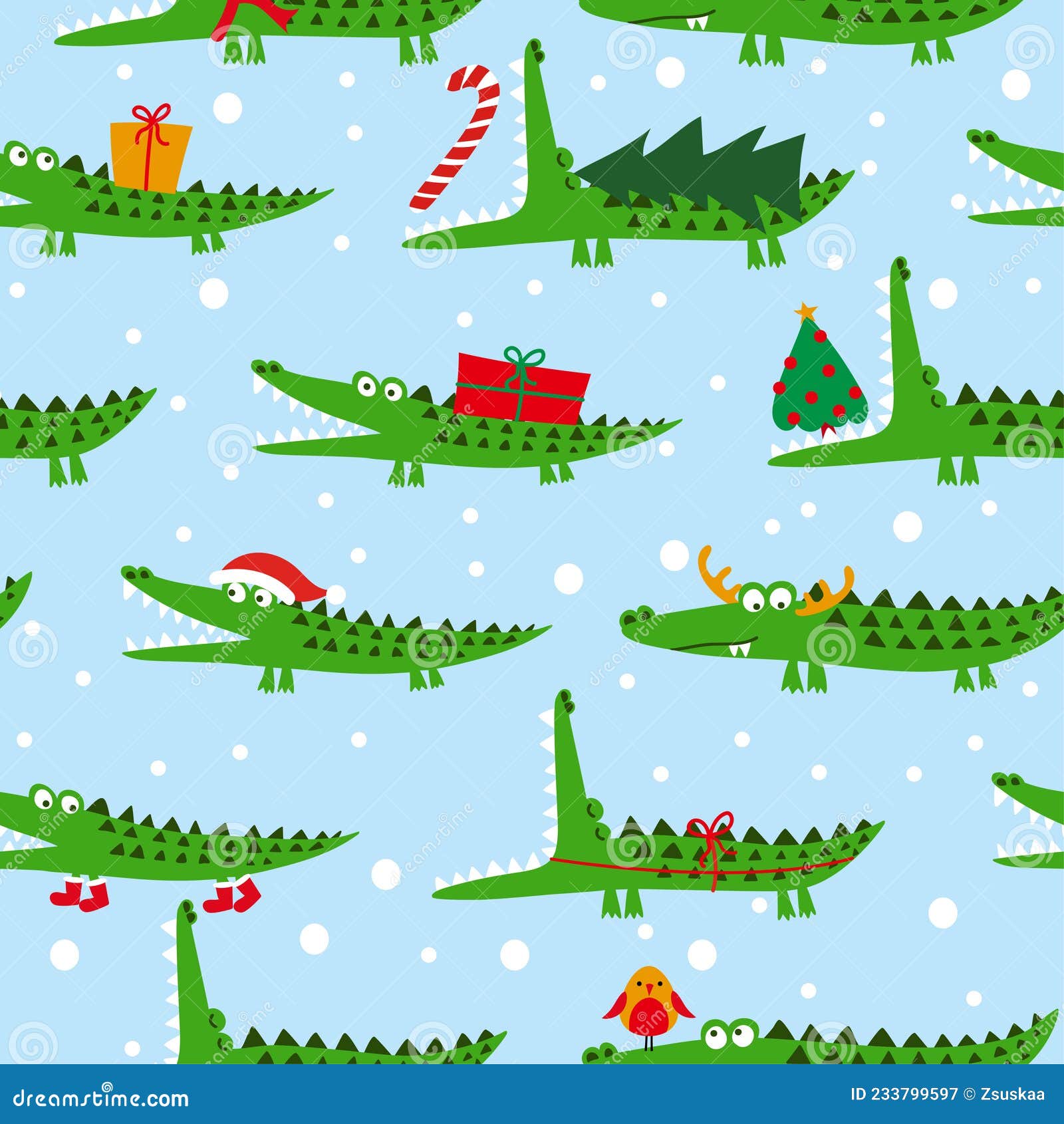 Christmas Crocodile Pattern Design with Several Alligators Stock Vector ...