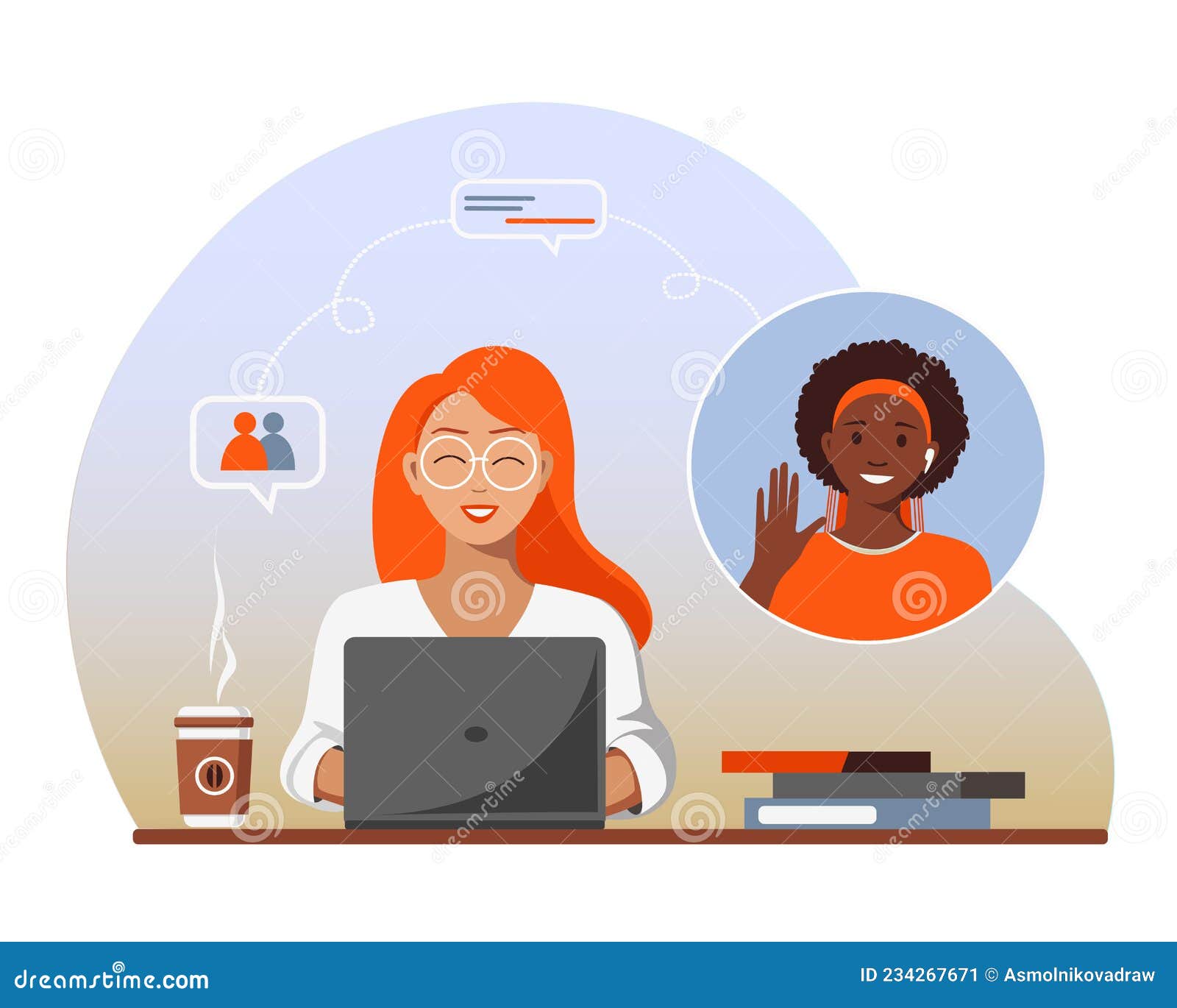 Video Conference. Women Communicate by Video Conferencing. Work from ...