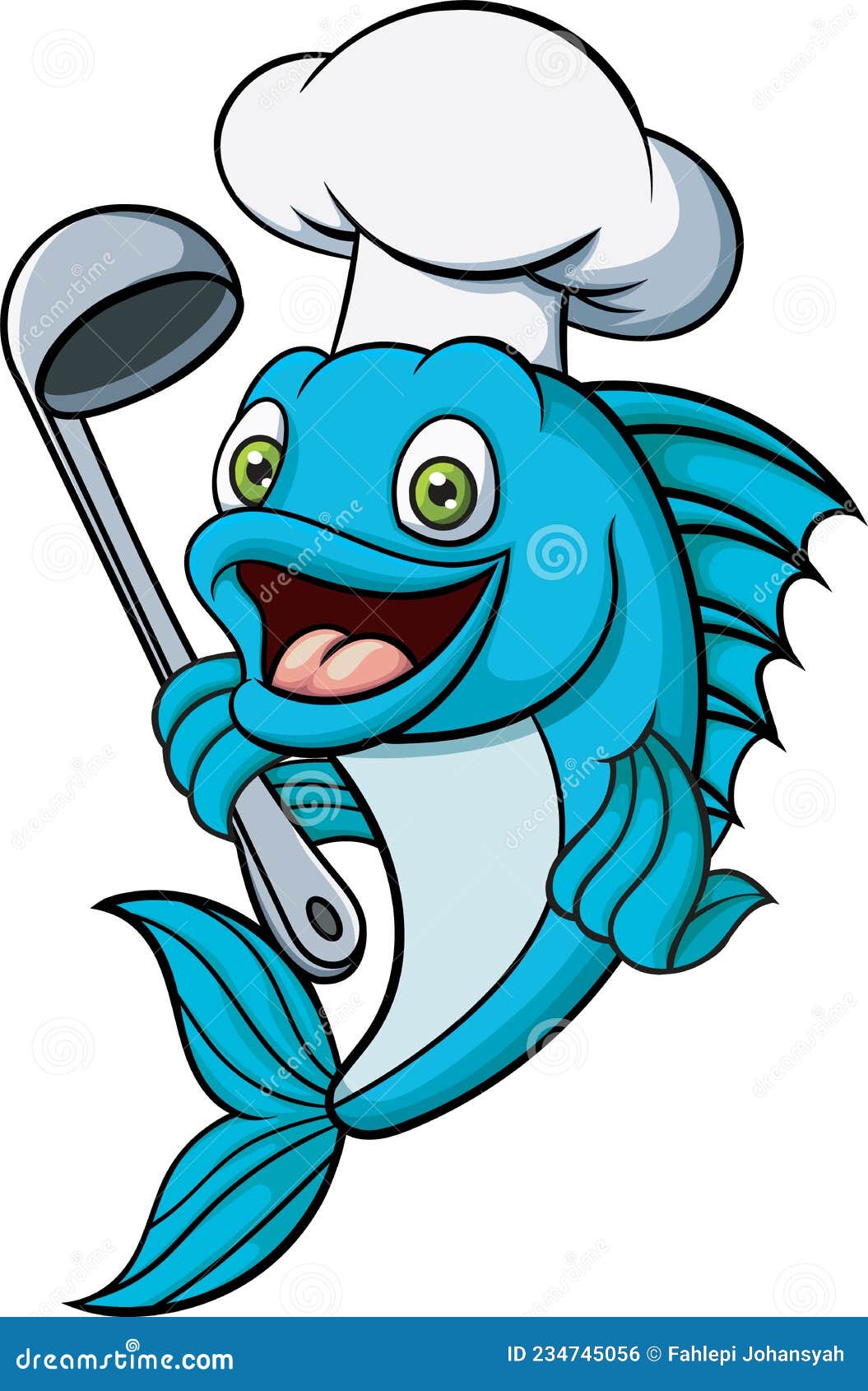 Cartoon Chef Fish Holding a Soup Ladle Stock Vector - Illustration of ...