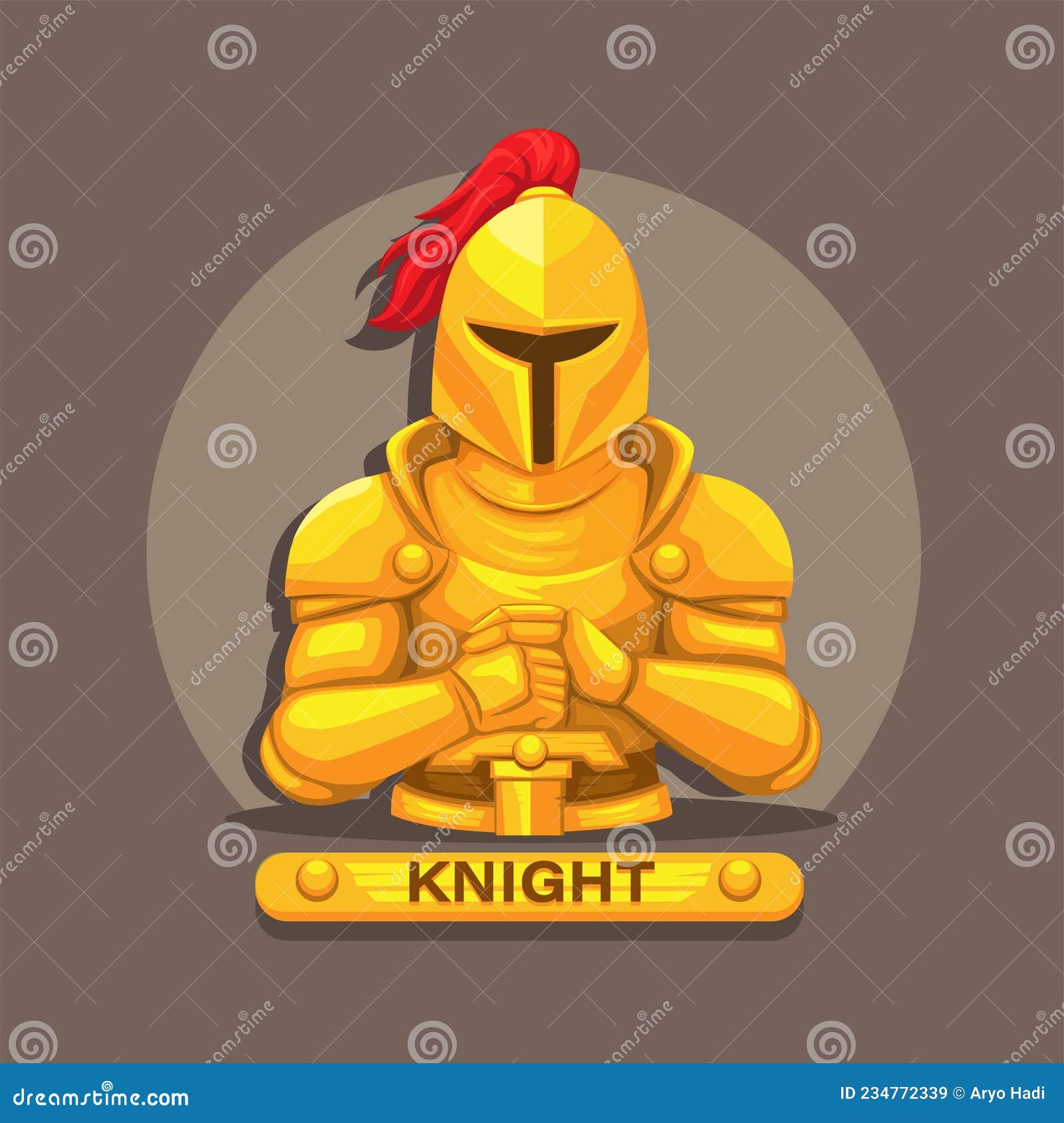 Golden Knight Suit Ancient War Armor Mascot Symbol Illustration Vector ...