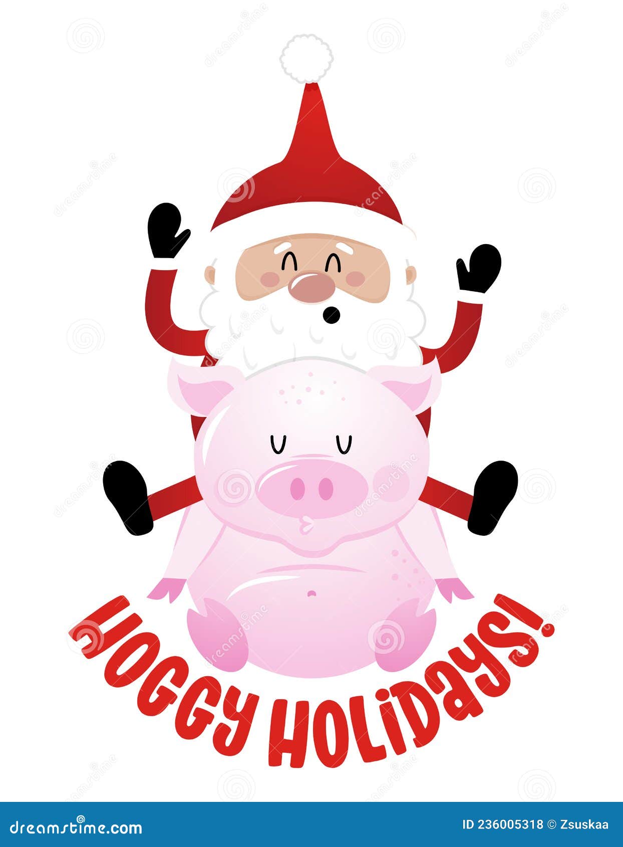 Hoggy Holidays Happy Holidays - Santa Riding on Pig. Stock Illustration ...