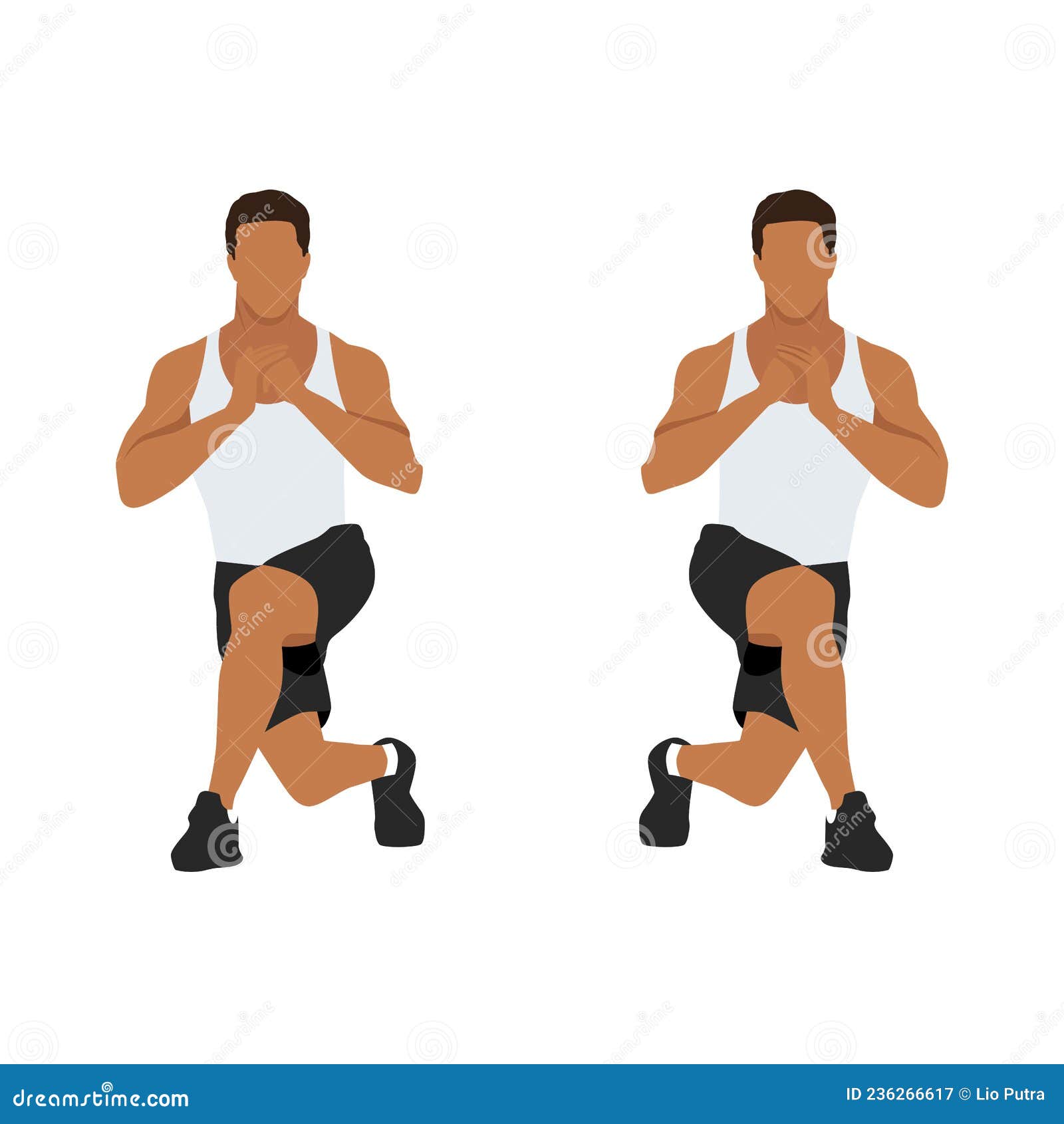 Man Doing Workout with Alternating Curtsy Lunge Stock Vector ...