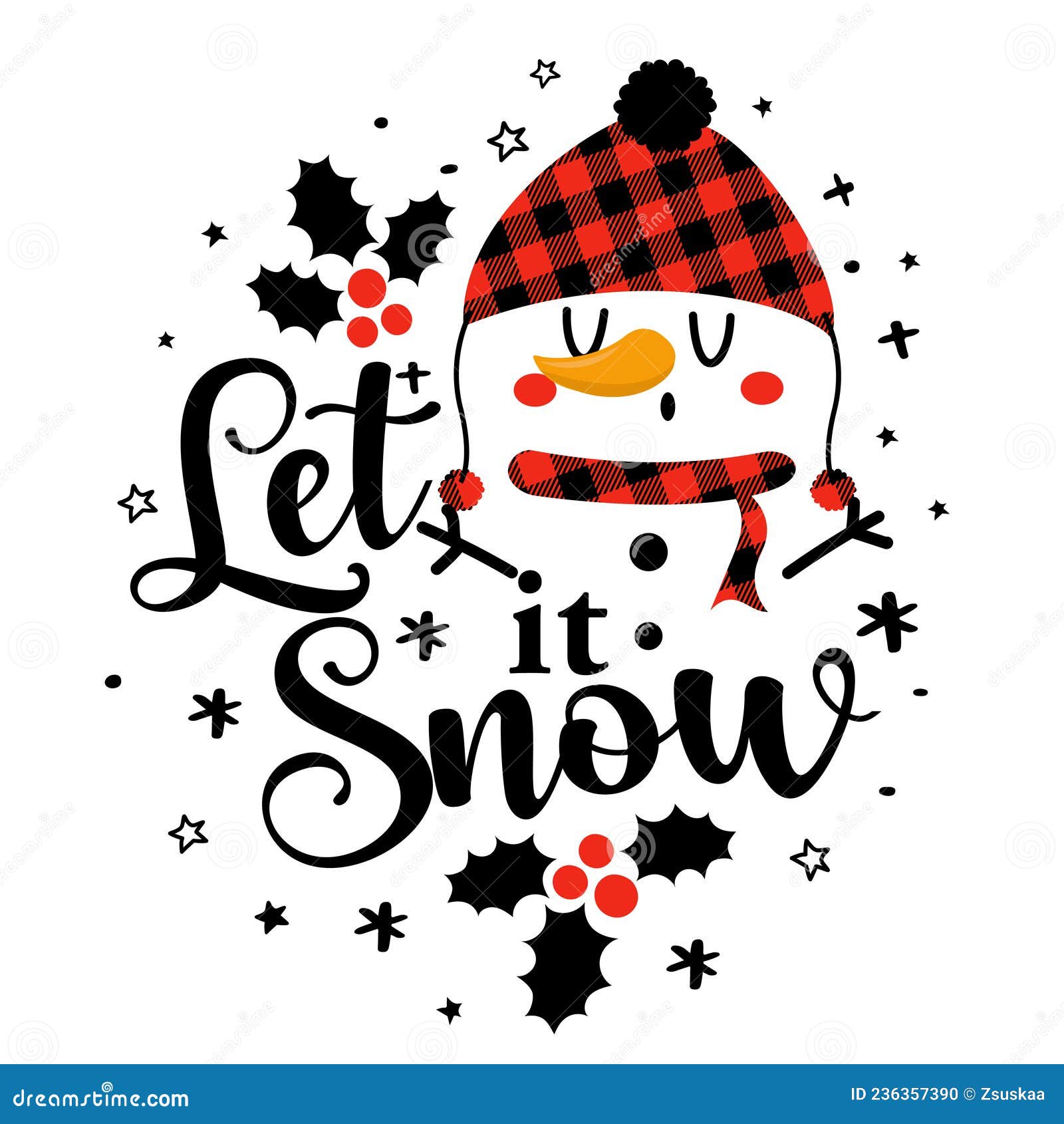 Let it Snow - Calligraphy Phrase for Christmas with Cute Snowman. Stock ...