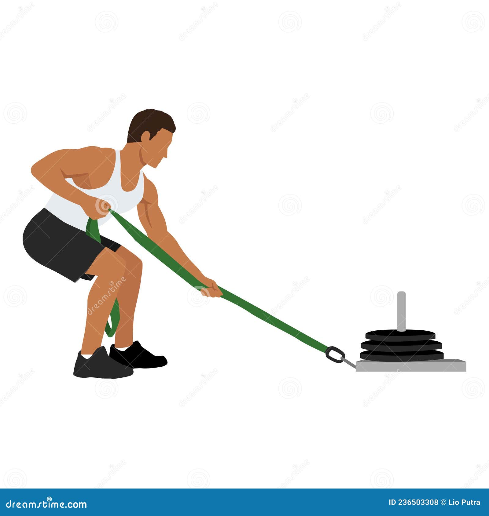 Man Doing Sled Pulls Exercise. Flat Vector Stock Vector - Illustration ...