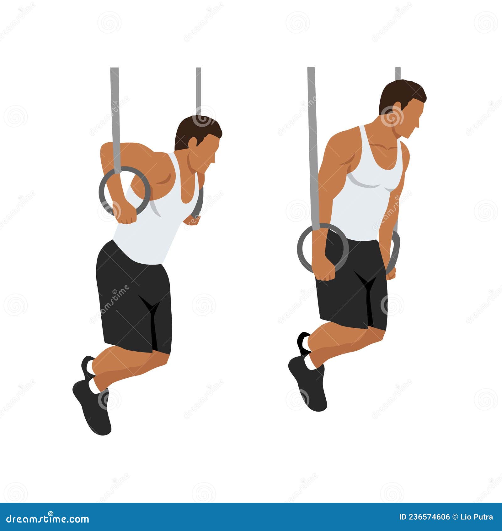Gymnastic Ring Dips Exercise. Flat Vector Stock Illustration ...