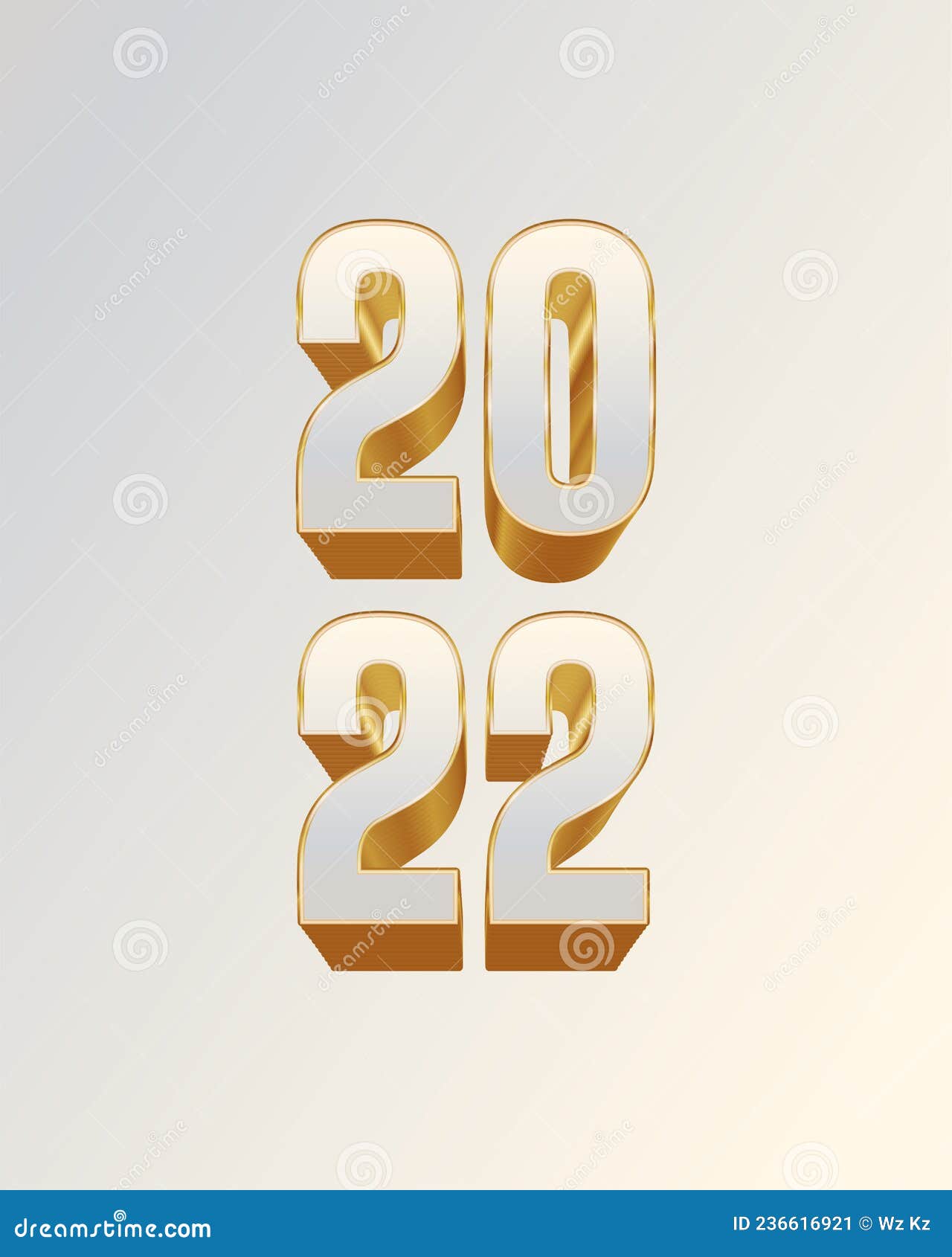 2022 Number with 3d Concept in White and Gold Isolated on White ...