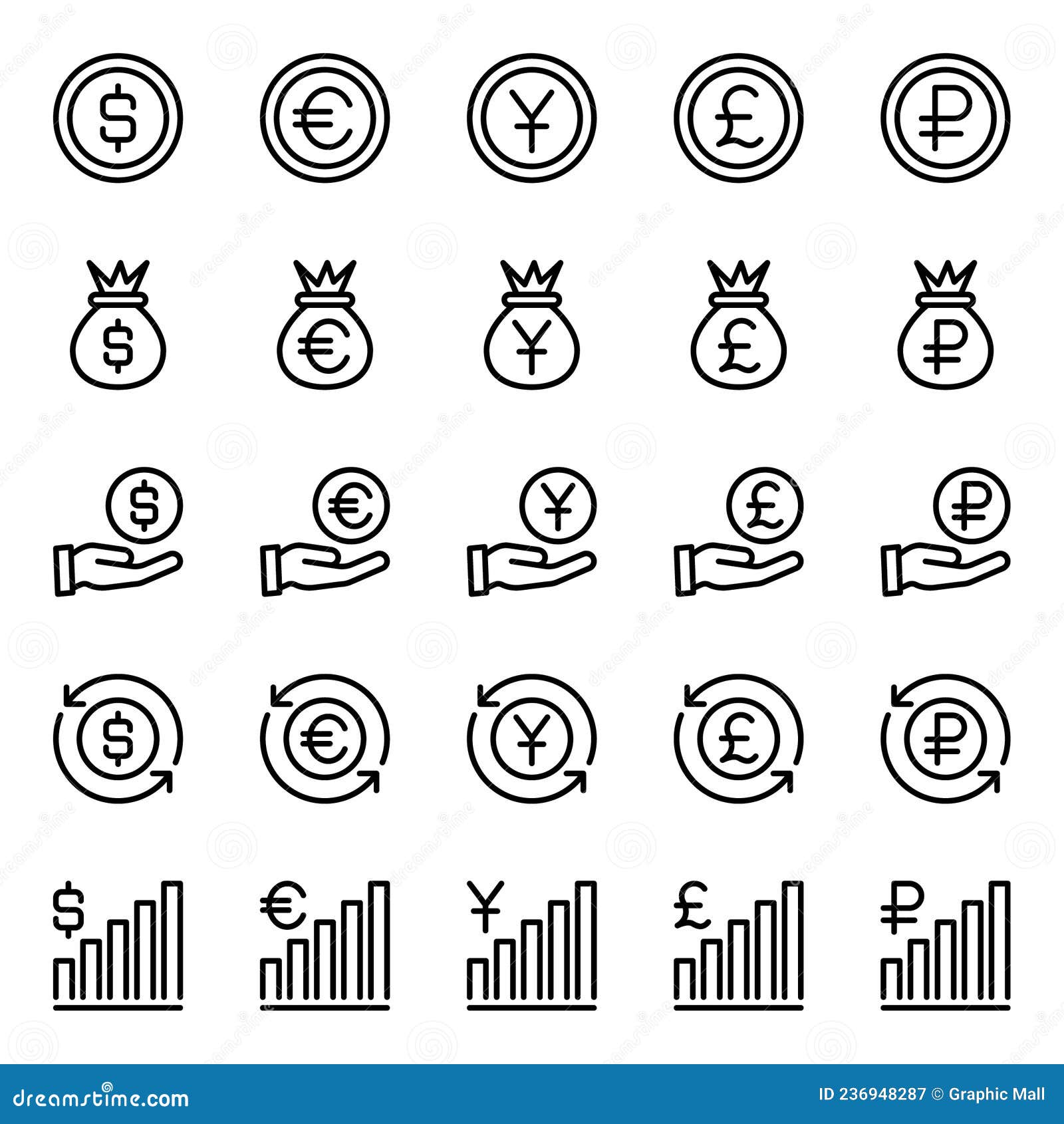 Outline Icons for Finance Currency. Stock Illustration - Illustration ...