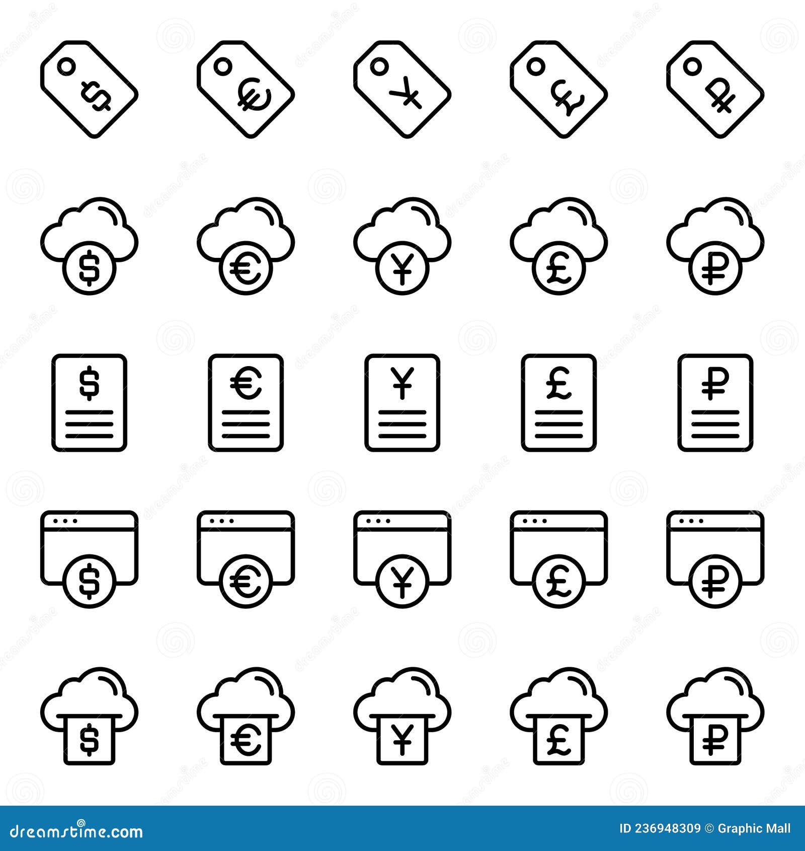 Outline Icons for Finance Currency. Stock Illustration - Illustration ...