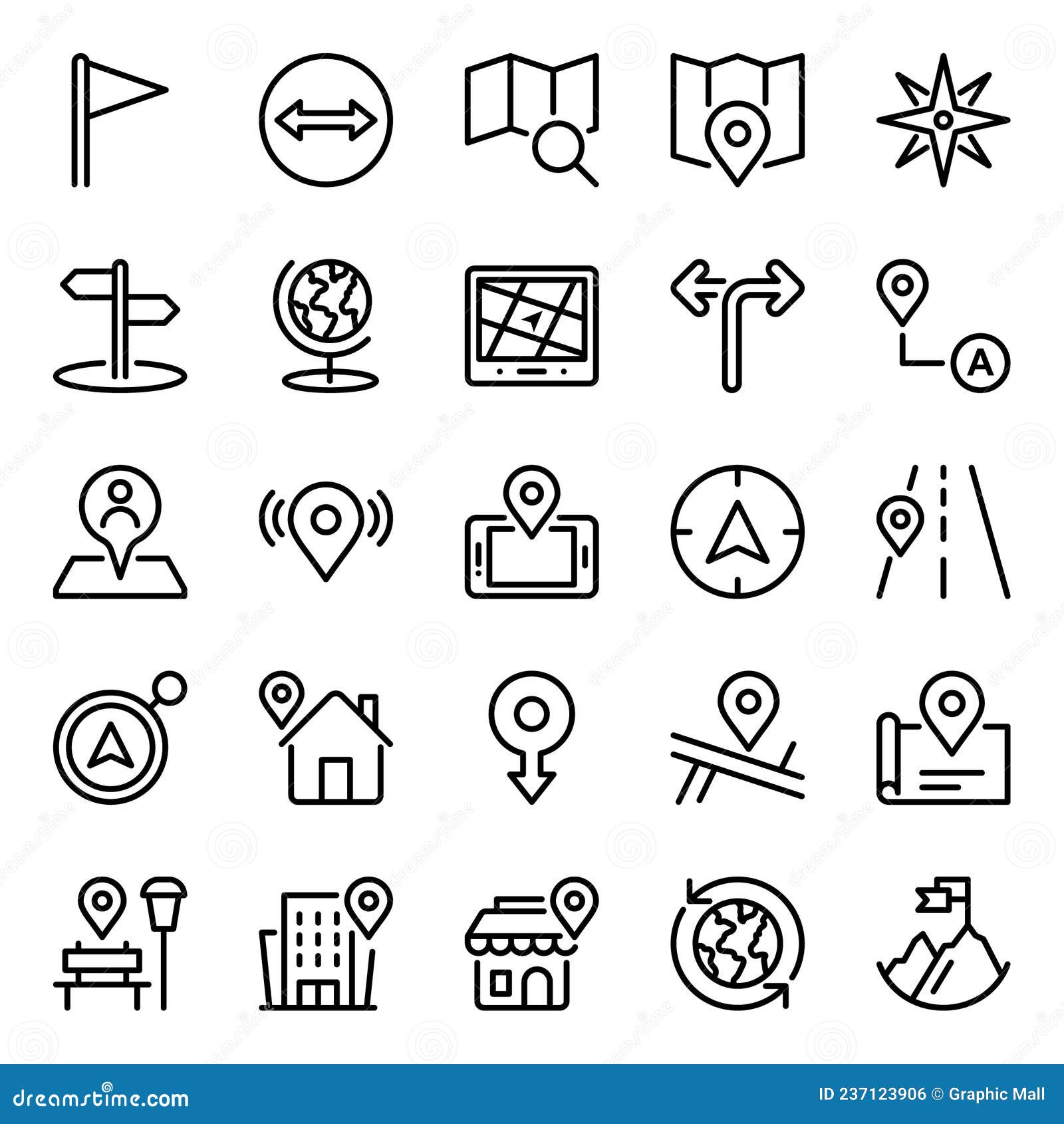 Outline Icons for Map and Location. Stock Illustration - Illustration ...