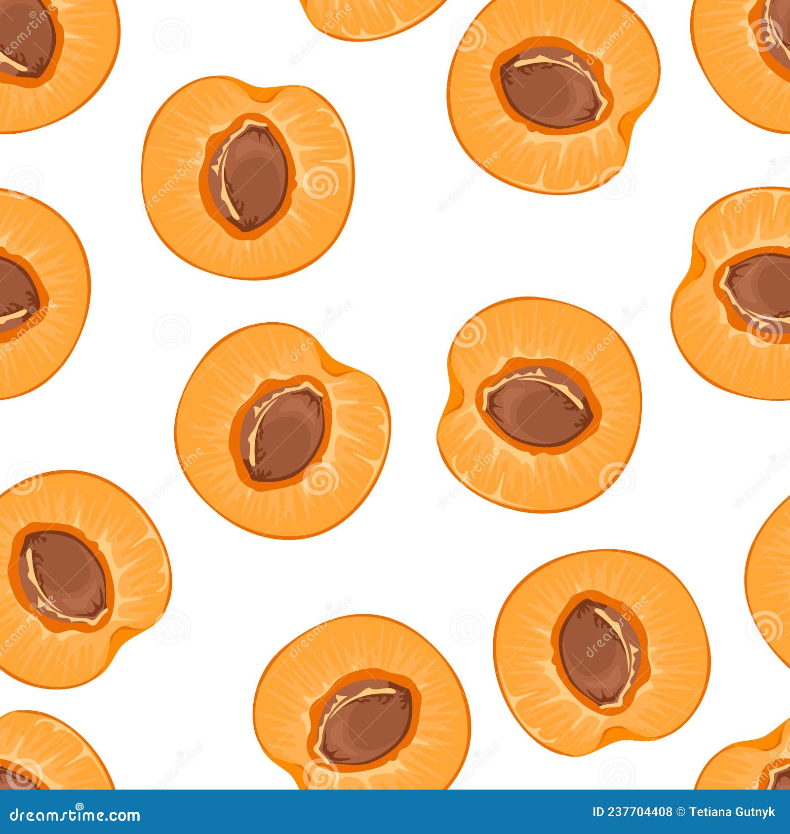 Apricots Seamless Pattern. Orange Fruit Halves with Kernel. Food ...