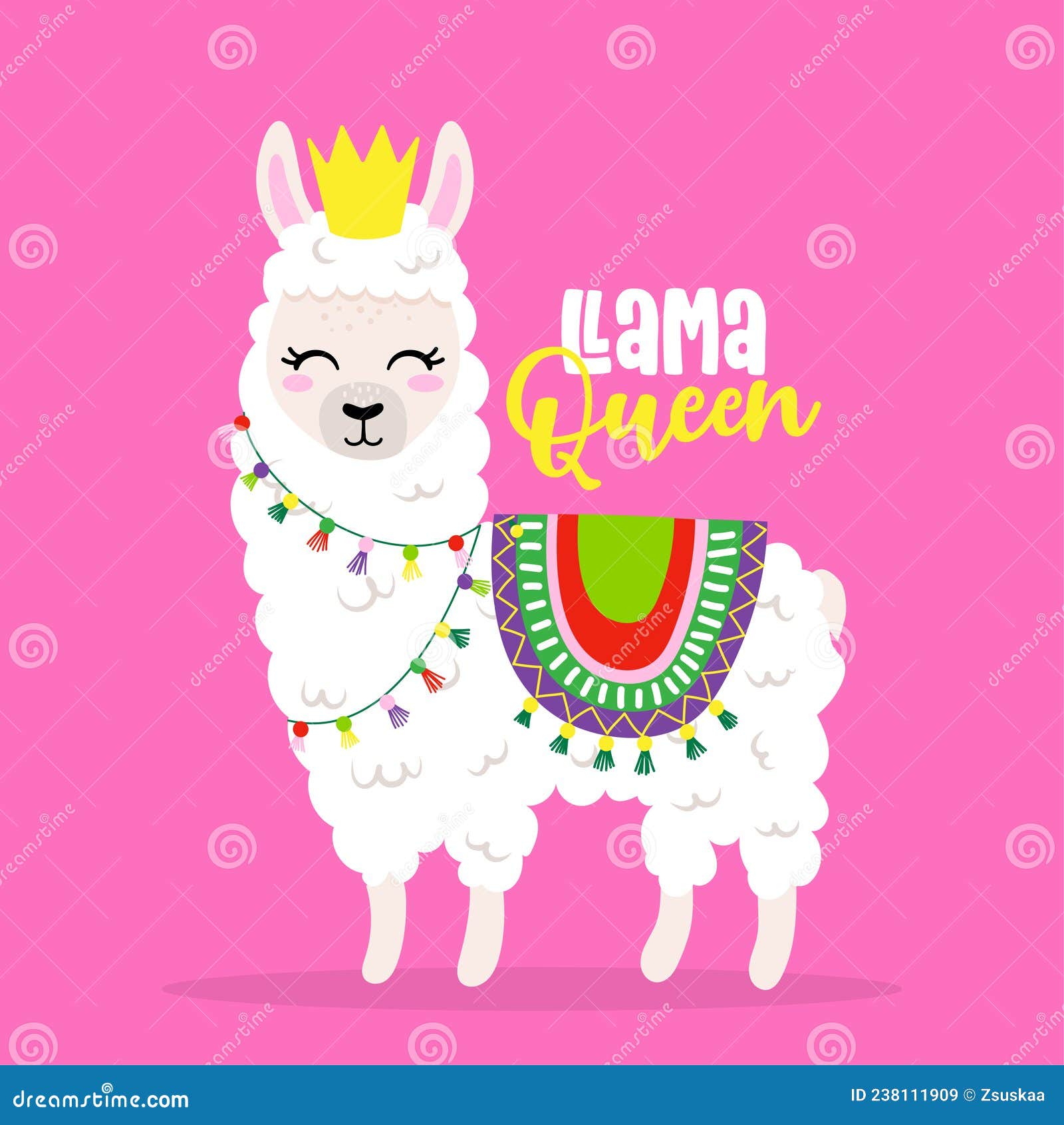 Llama Queen Drawing. Animal Cute Cartoon Alpaca With Crown Illustration ...