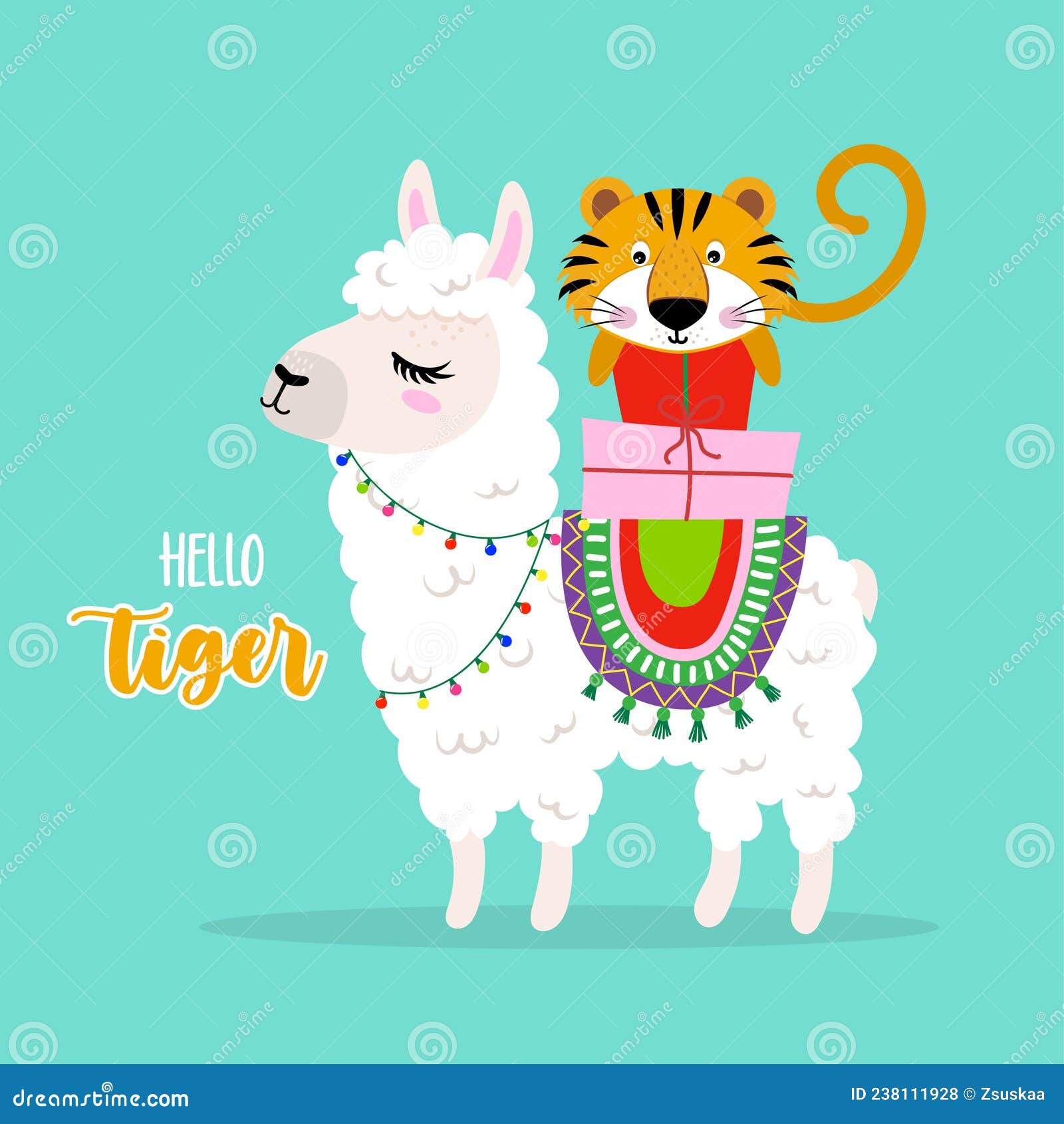 Hello Tiger - Cute Llama Hand Drawn Illustration with a Tiger. Stock ...