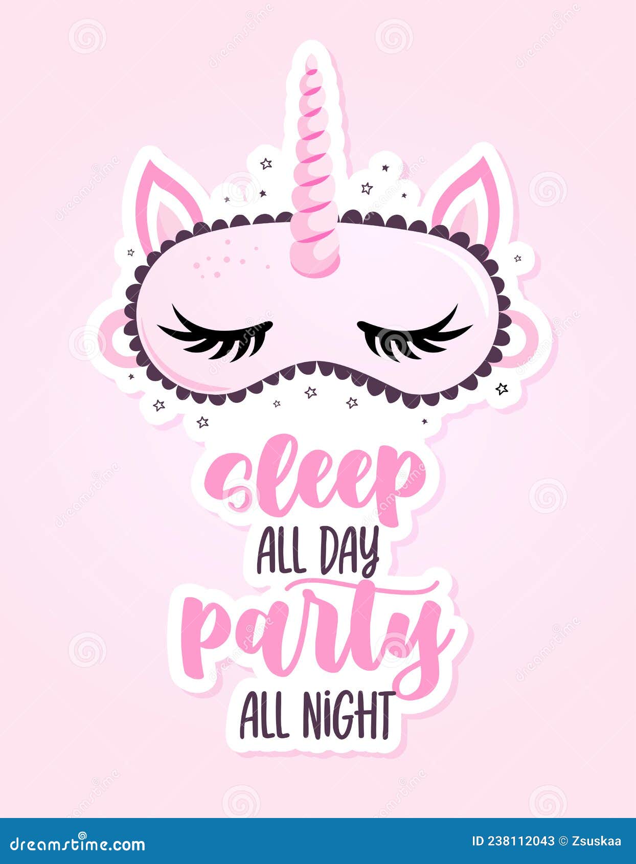 Sleep All Day, Party All Night - Funny Hand Drawn Doodle. Sleeping Mask ...