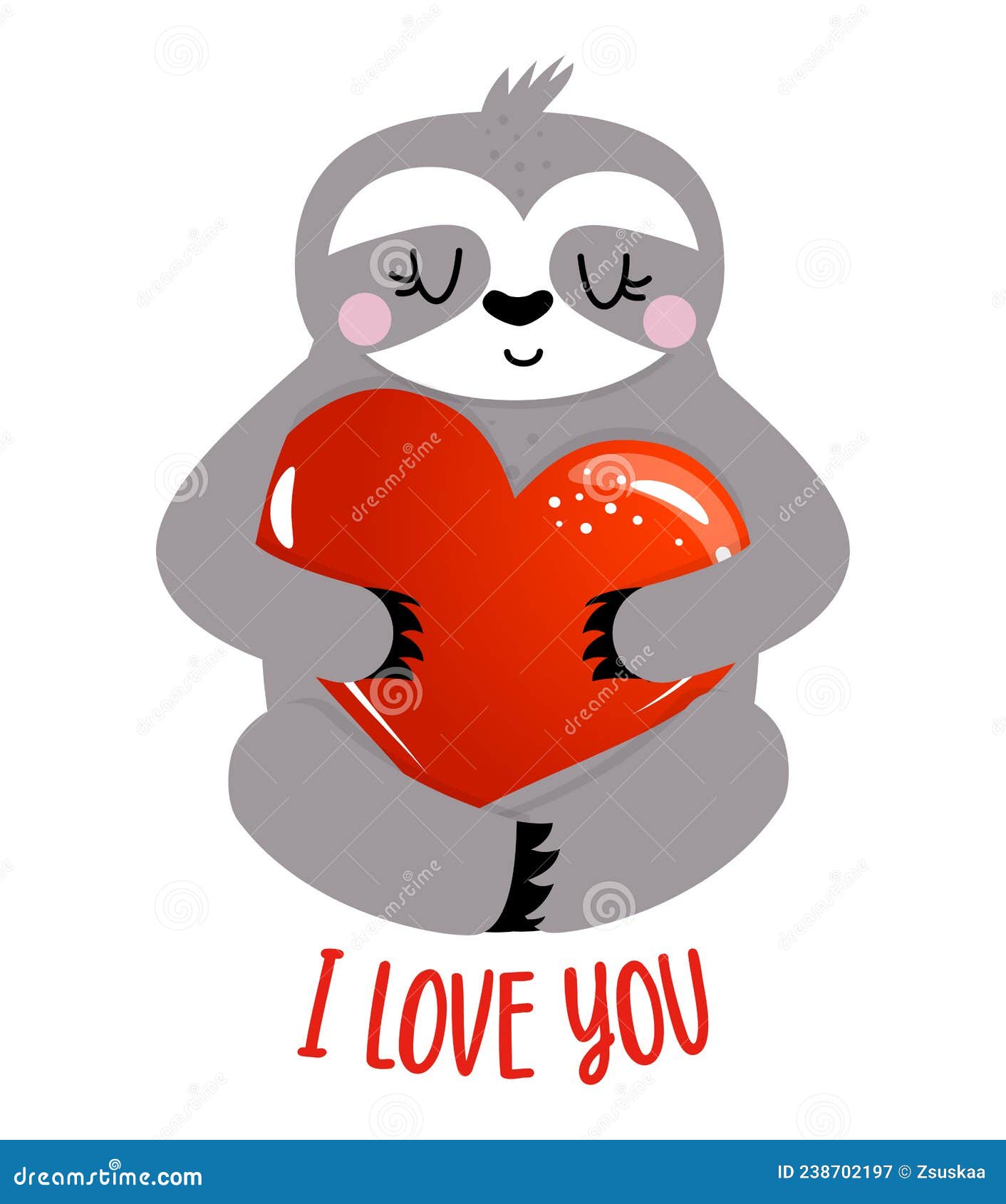 Love Sloth Postcard Vector Illustration. Valentine`s Day Card With Cute ...