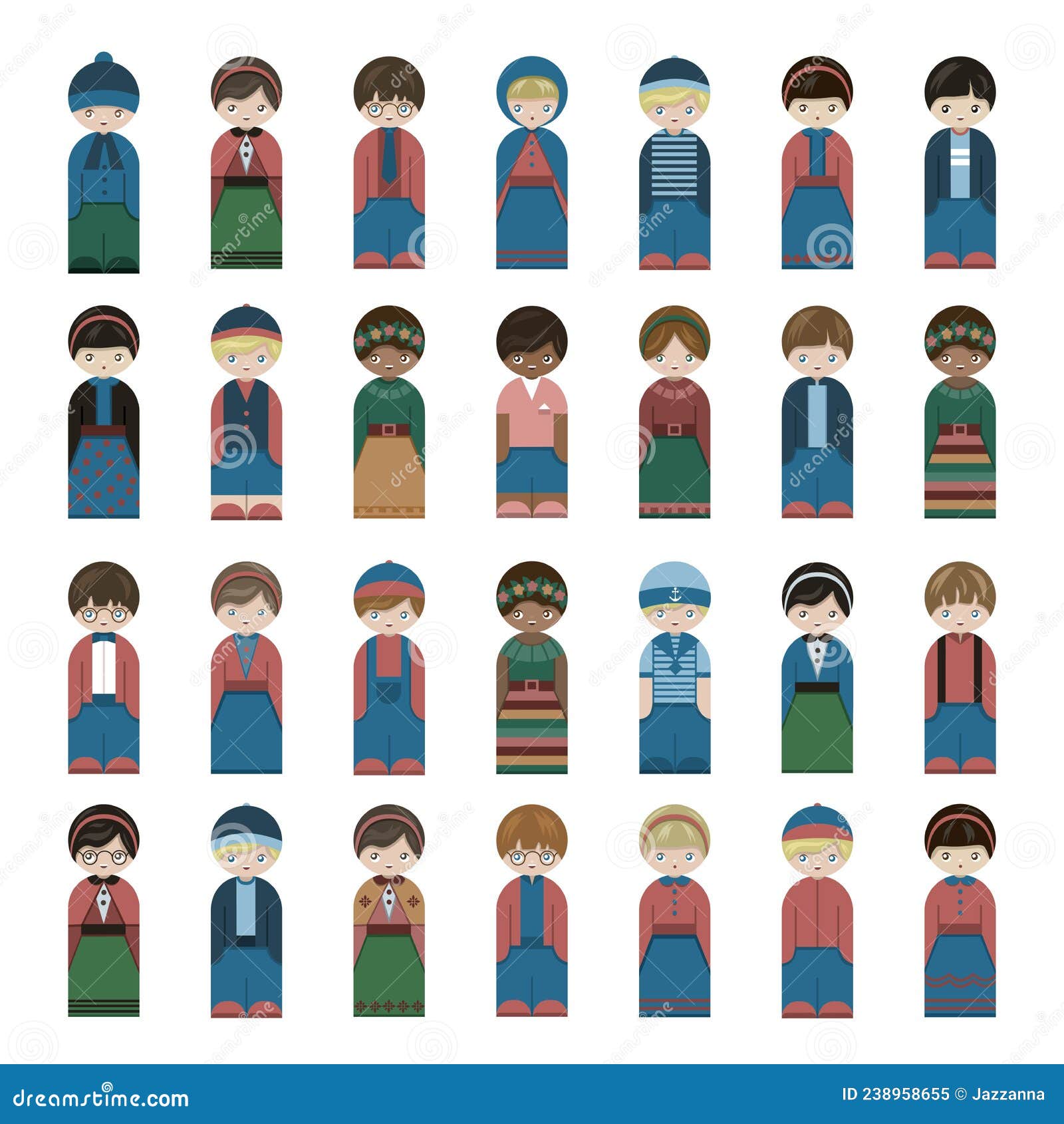 Set of Peg Doll Cartoon People Stock Vector - Illustration of avatar ...