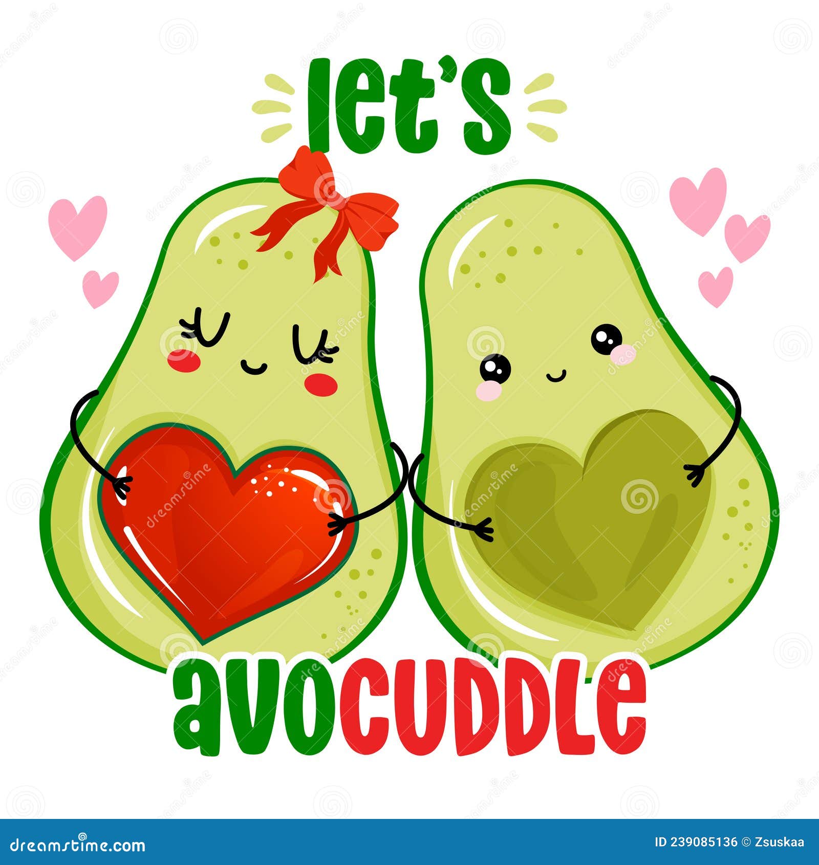 Let`s Avo Cuddle - Cute Hand Drawn Avocado Couple Illustration Kawaii ...